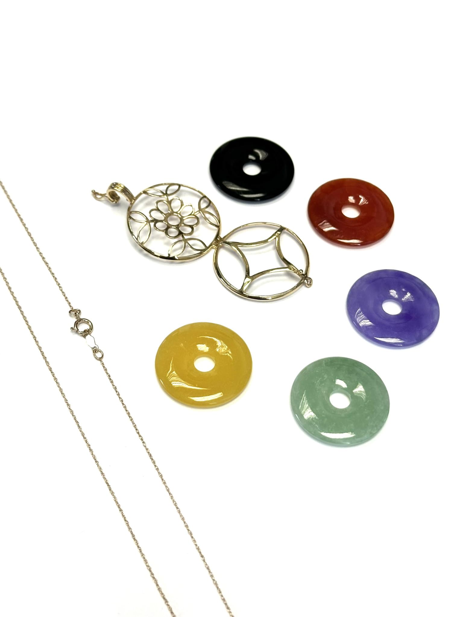Regalia by Ulti Ramos 14k Yellow Gold 5pc Genuine Jade Interchangeable Locket Pendant Necklace