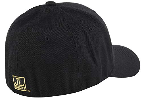 Superman Logo Flexfit Stretch-Fit Fitted Baseball Cap Hat (Medium~Large, Black/Gold Line)