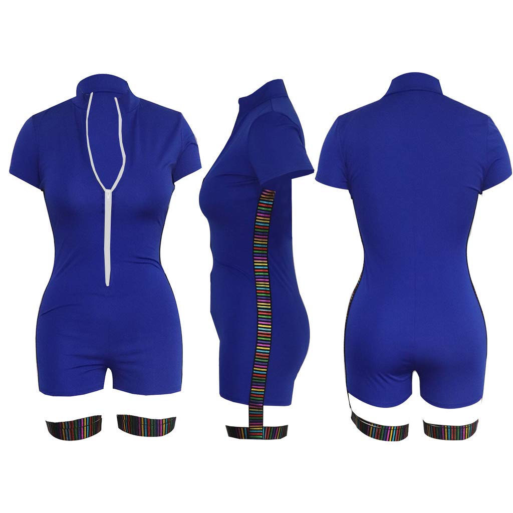VOIKERDR Women Colorblock One Piece Outfits Set Short Sleeve Zipper Front Tracksuit Jumpsuit