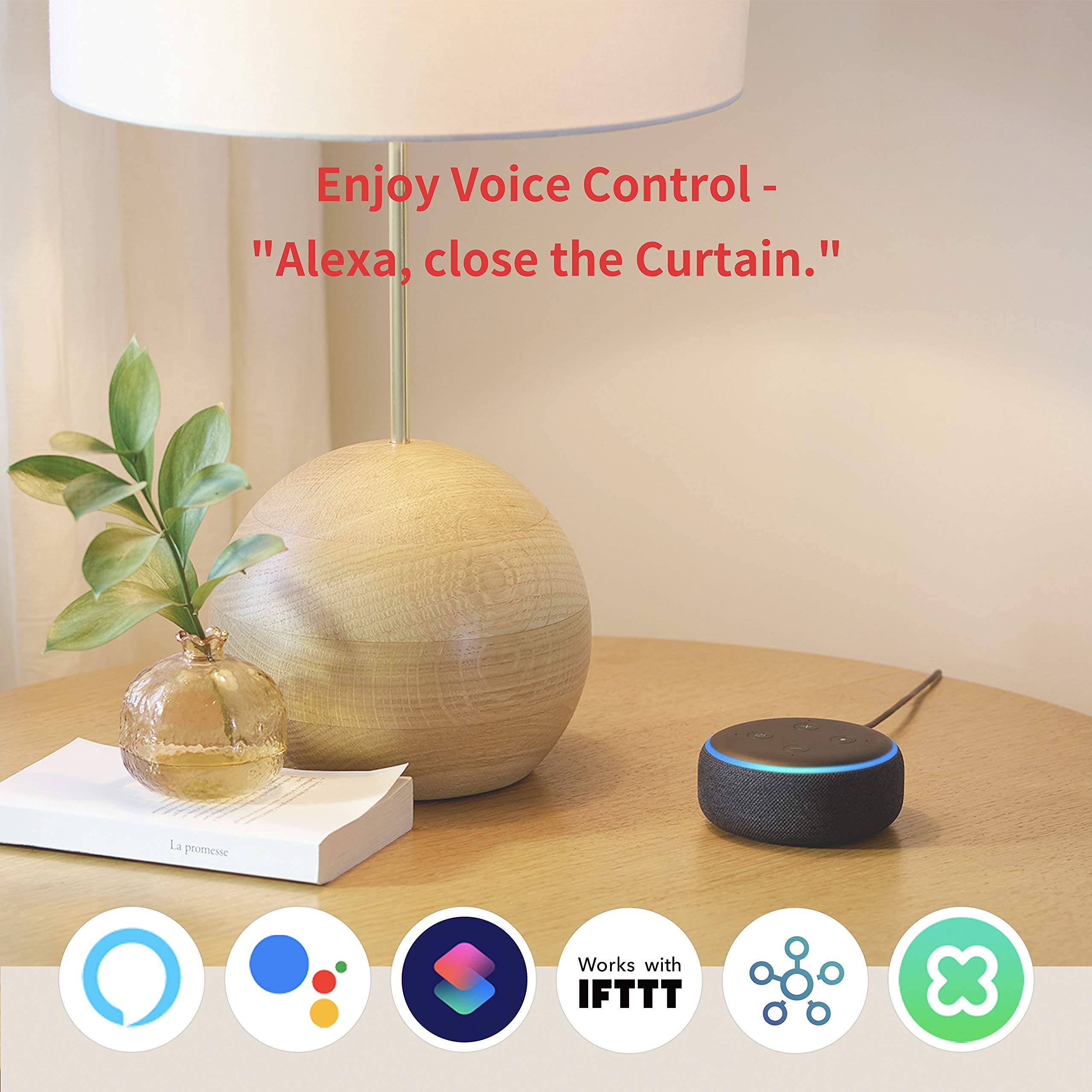 SwitchBot Curtain Smart Electric Motor - Wireless App or Automate Timer Control, Add SwitchBot Hub Mini to Make it Compatible with Alexa, Google Home, HomePod, IFTTT (Rod, White)