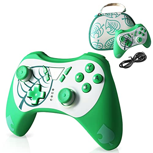 Wireless Controller for Nintendo Switch and Switch Lite, Cute Game Controller with New Leaf Crossing Carrying Case, Bluetooth Game Controller with Joystick, Wake-up Console,Adjustable Turbo Vibration