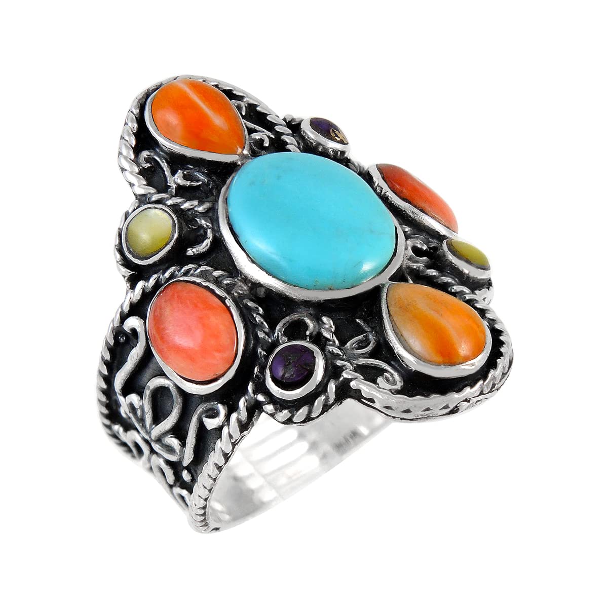 Turquoise Ring Sterling Silver 925 Genuine Gemstones Size 6 to 11 (Turquoise) (7)