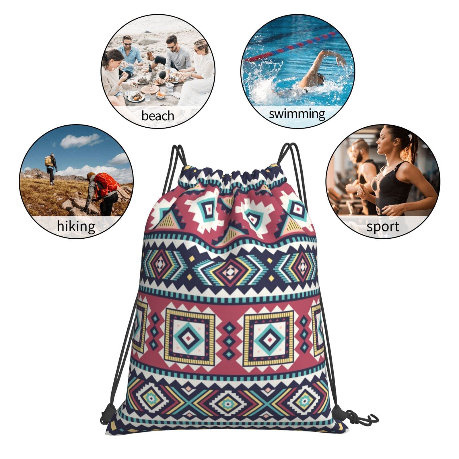 YIUGRSA Bohemian Folk Style Drawstring Backpack Gym String Bag Sport Sackpack Beach for Men/Women/Kids Waterproof Lightweight 14x16inch