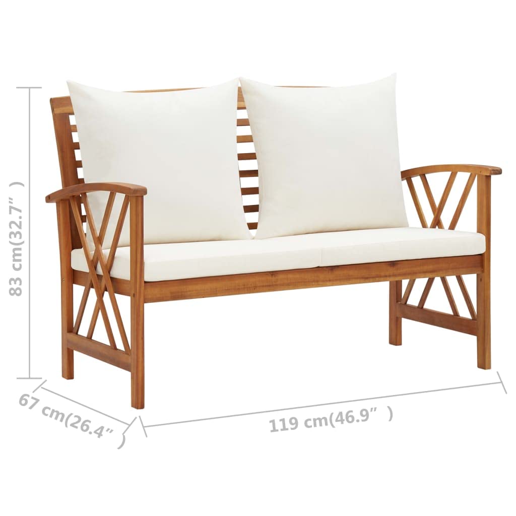 vidaXL Patio Furniture Set 4 Piece, Patio Bench Seat with Coffee Table, Wooden Dining Set for Garden Balcony Porch, Modern, Solid Wood Acacia
