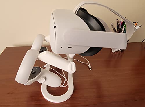 Virtual Reality (VR) Stand for Oculus Quest 2 Headset and Controllers - Znet3D (White)