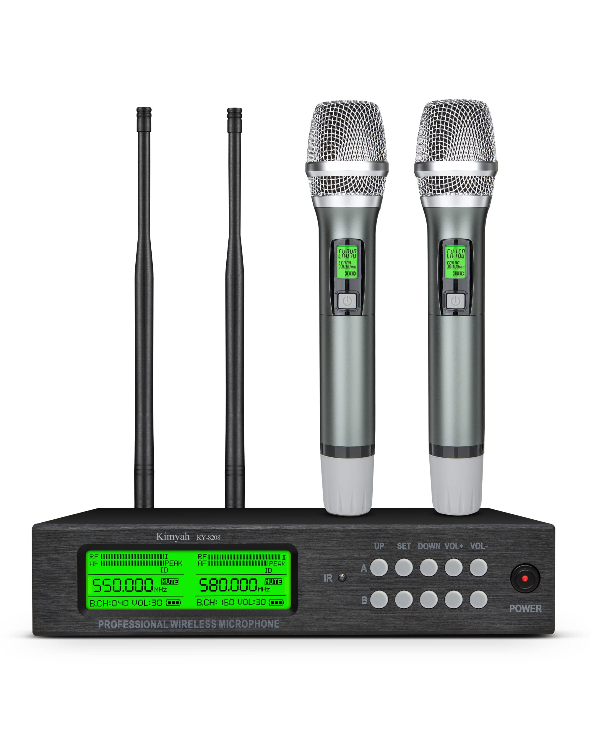 Wireless Microphone System, All Metal Dual UHF Cordless Mics of Handheld, 328ft Range, Ideal for Church, Conference and Karaoke, DJ, Wedding(KY-8208)