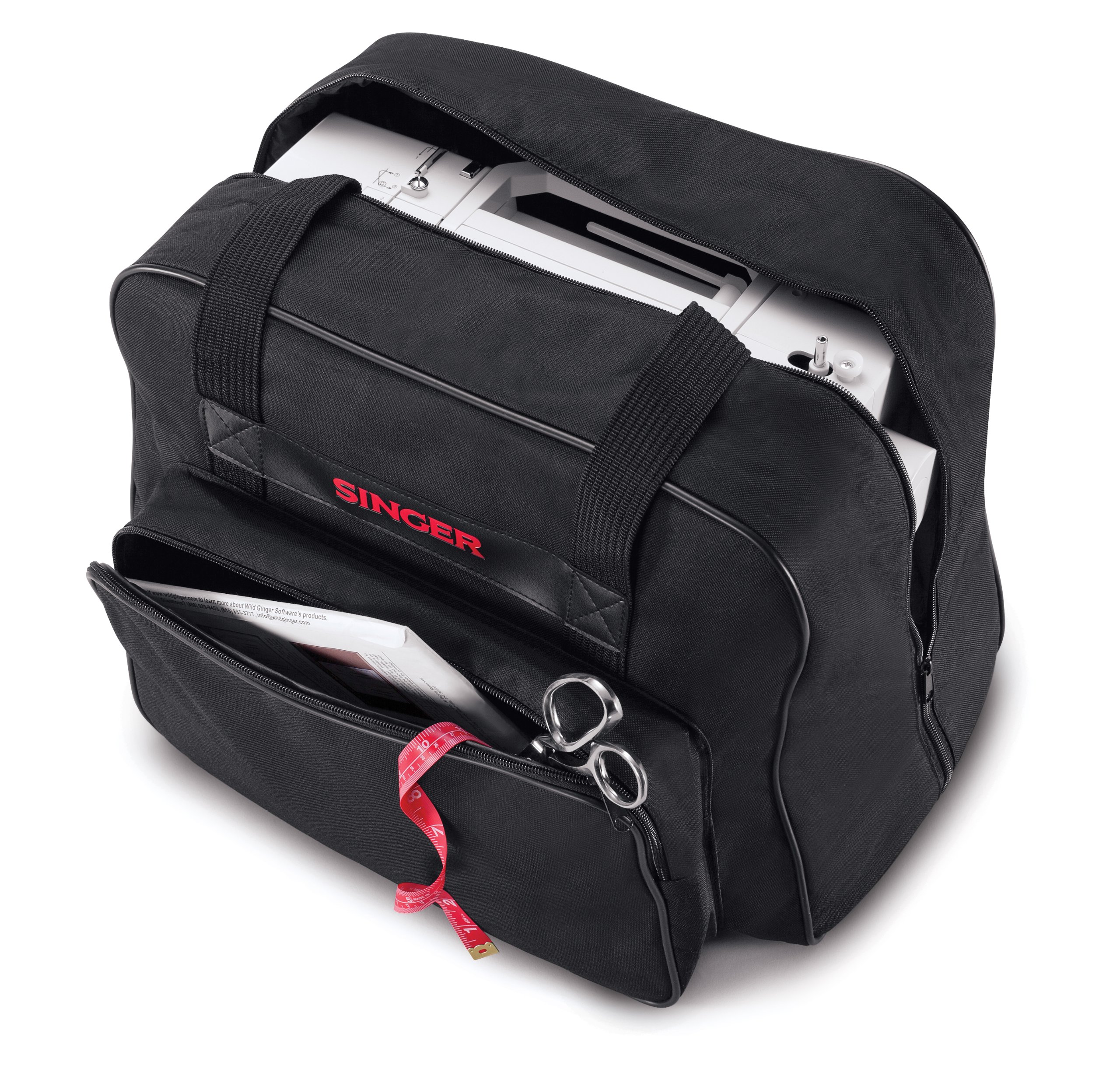 SINGER | Machine Carrying Case, Black, Spacious Case Fits Most Standard Sewing Machines and Sergers, Fully-Padded Interior, Durable Canvas Exterior, Easy Zip, Large Front Pocket, Easy Transport