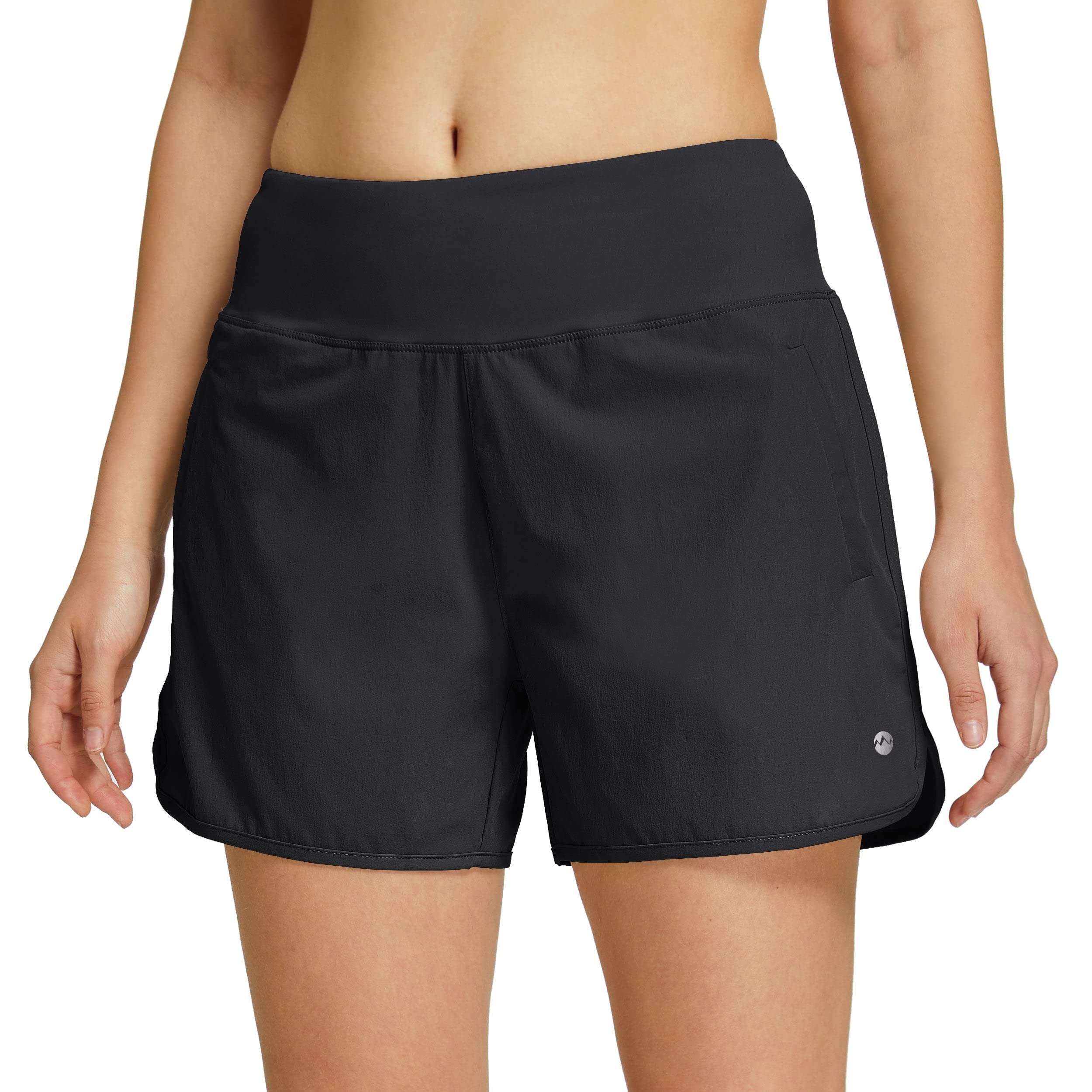 Willit Womens 4" Running Hiking Shorts Athletic Active Shorts with Liner Quick Dry Sports Shorts Zipper Pocket Black M