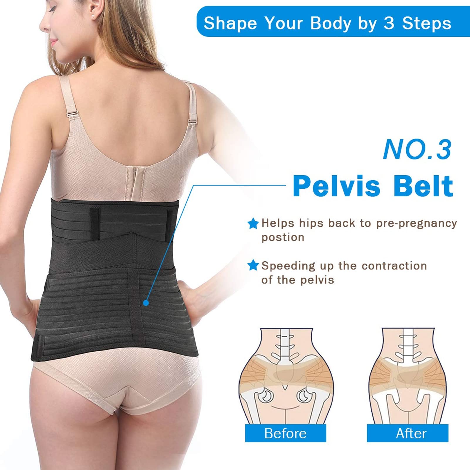 TiRain postpartum belly band, C Section Recovery Band Postpartum Girdle for women Belly Wrap Abdominal Binder Maternity Shapewear, Black US size 4-12