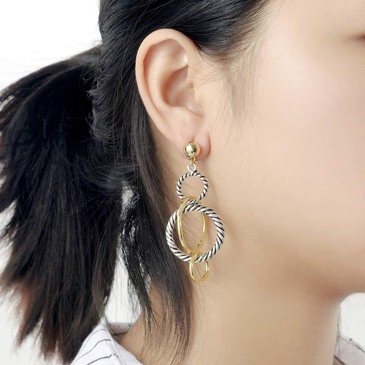 UNY Dangle Earring Designer Brand Inspired Jewelry Multi Hoops Twisted Cable Wire 2 Tone Christmas Gift (Multi Hoops)