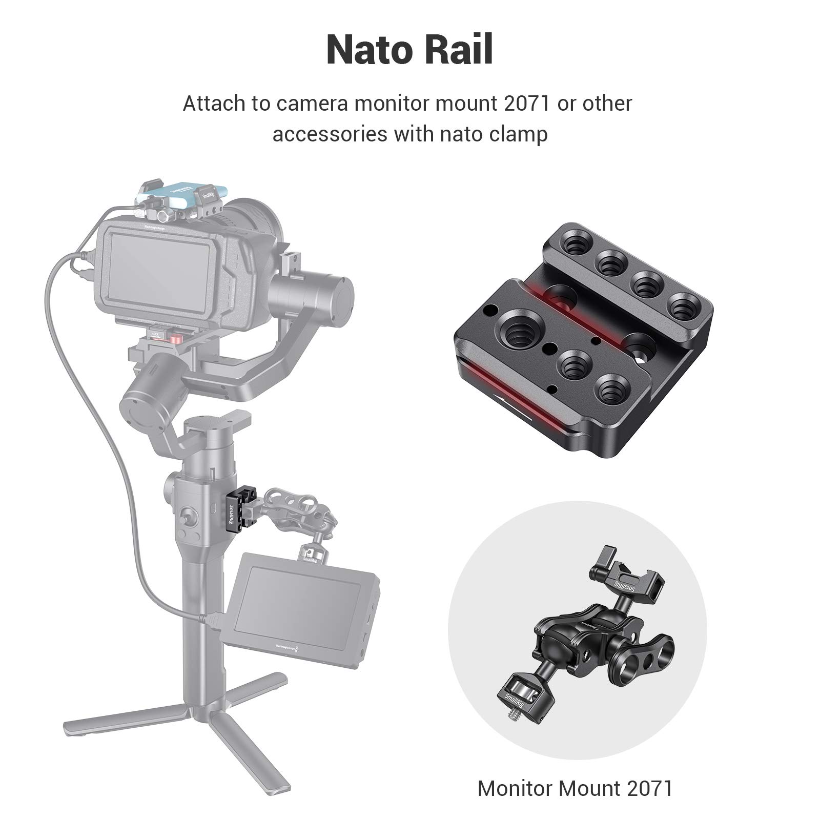 SmallRig Monitor Mount Holder for DJI Ronin-S/SC and RS 2/RSC 2/RS 3/RS 3 Pro/RS 3 Mini Gimbal Accessories Mounting Plate, w/ 1/4” Thread 3/8” Locating Hole NATO Rail for Magic Arm Handle - 2214