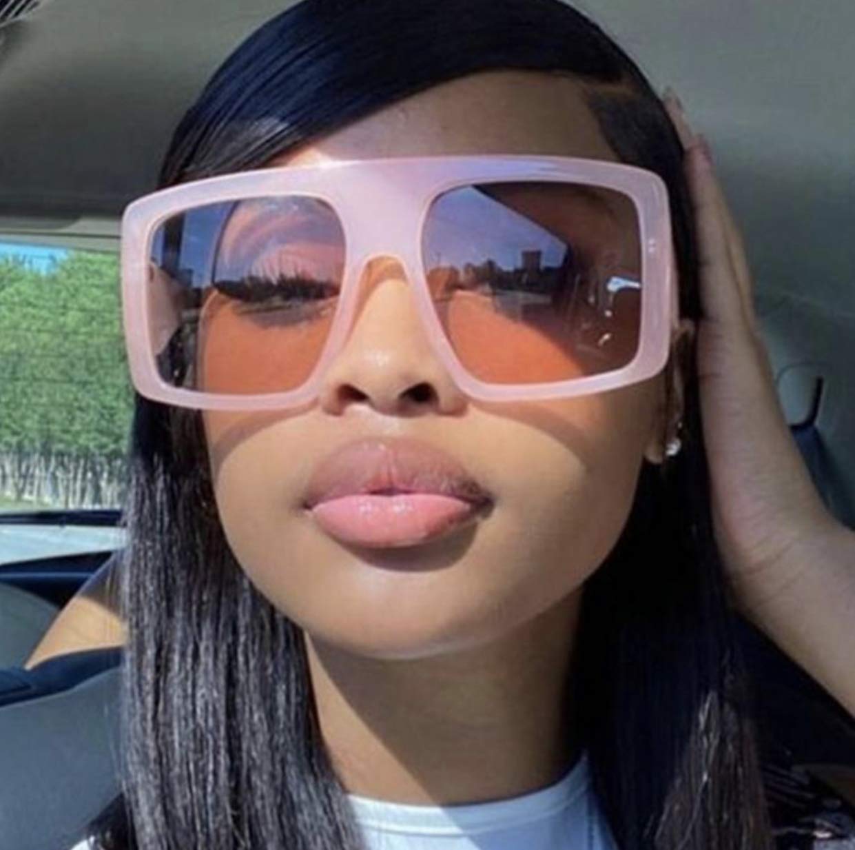 W&Y YING Oversized Square Cute Super Large Womens Sunglasses for Men Fashion Flat Top baddie Shades (Pink)