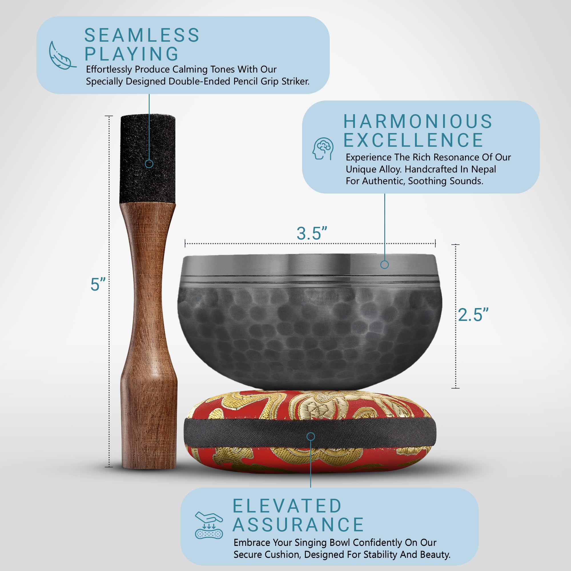 Tibetan Singing Bowl Set β Authentic Hand-Tuned Sound Bowl for Meditation β Complete Meditation Bowl Kit with Cushion, Mallet & Guide β Perfect Tibetan Bell for Yoga, Relaxation, & Sound Healing