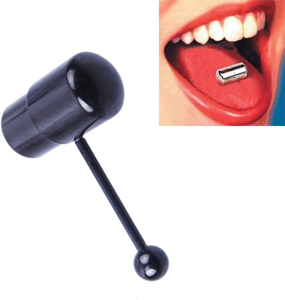 Stainless Steel Vibrating Tongue Ring Barbell Tongue Piercing Jewelry with 2 Batteries (Black)
