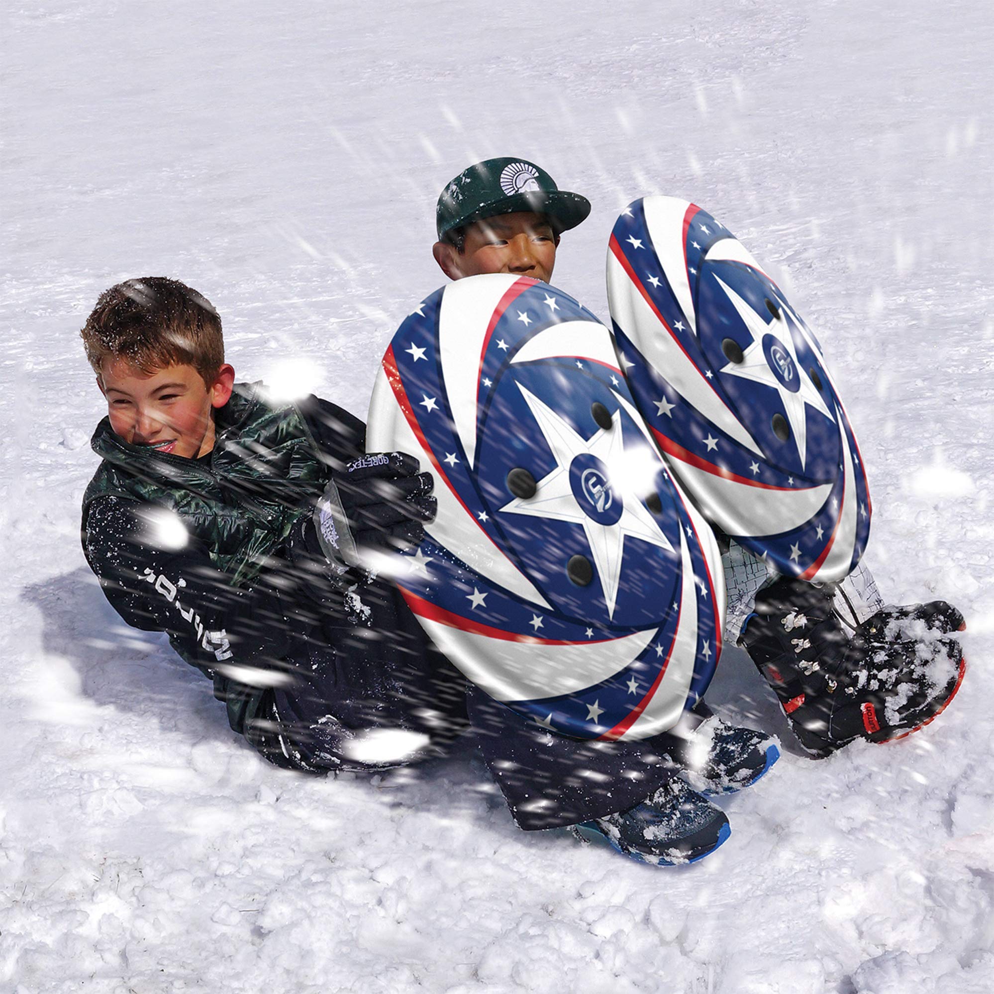 Sno-Storm 24in Snow Battle Set 2-Pack // Two Soft, Foam, Round Snow Sleds with Two Snowball Makers for Sledding and Snowball Fights