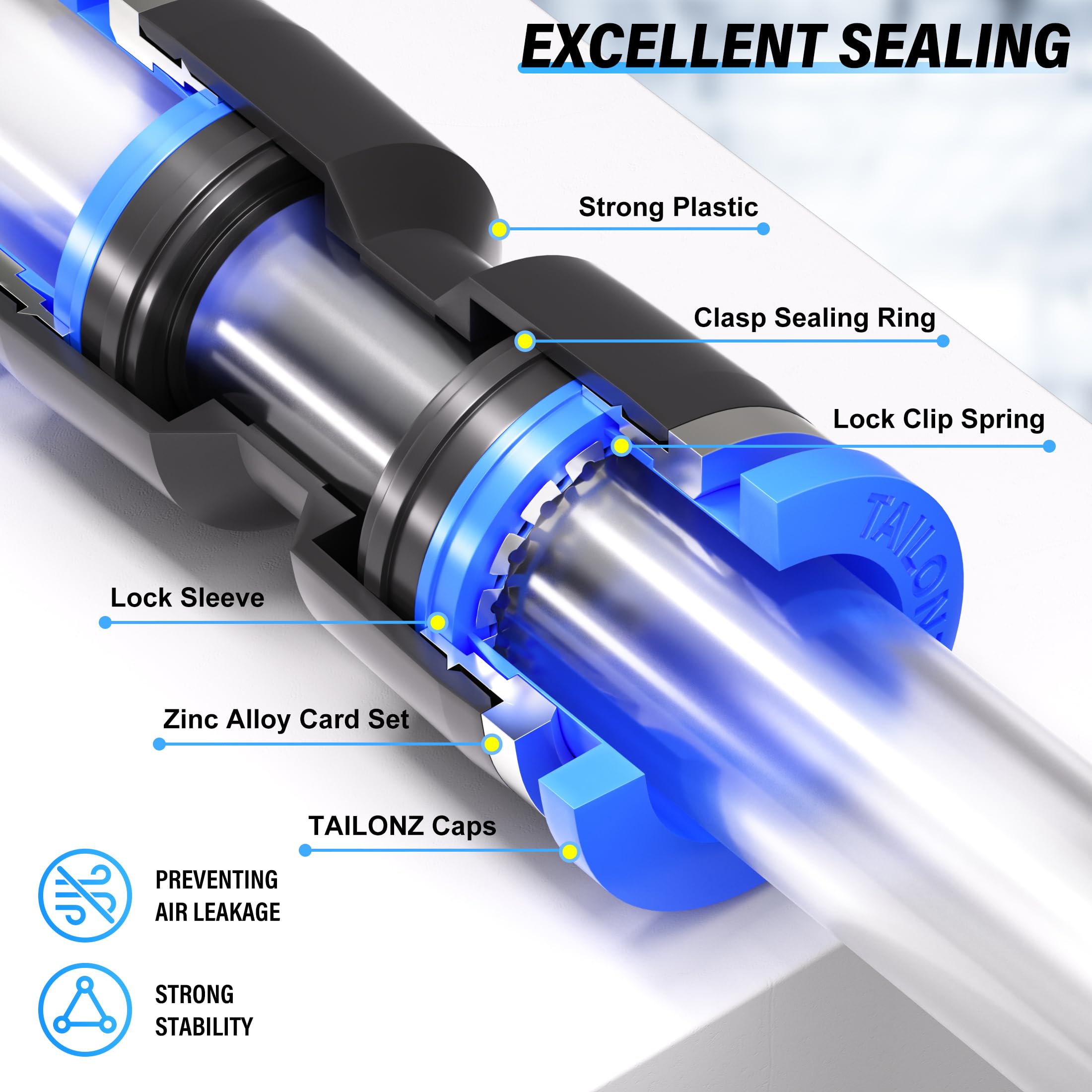TAILONZ PNEUMATIC 5/16 Inch od Push to Connect Fittings Pneumatic Fittings Kit 10 Spliters+10 Elbows+10 tee+10 Straight(40 pcs)