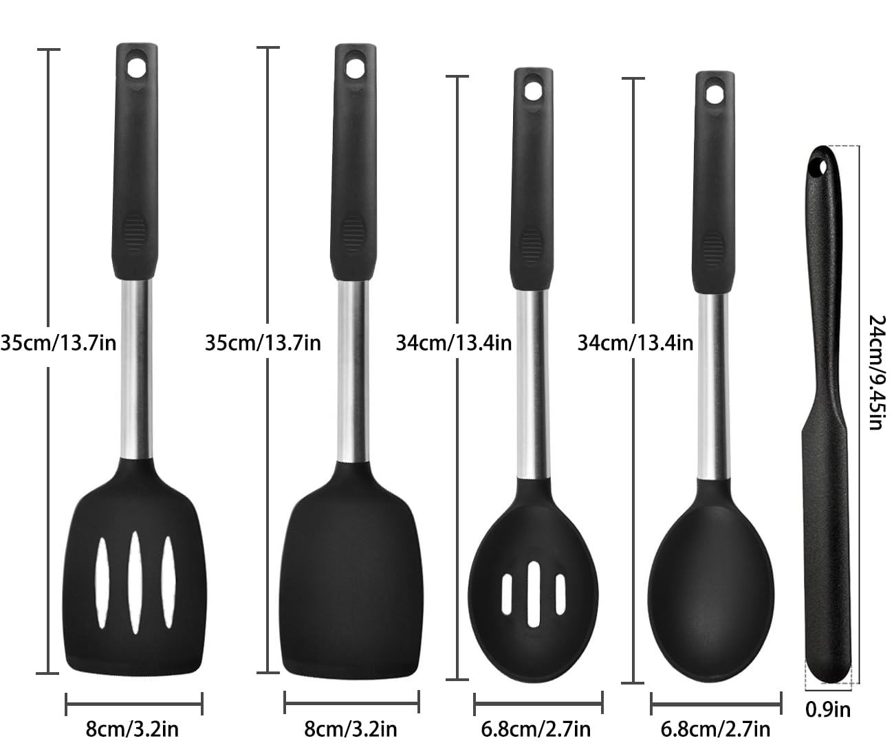Silicone Cooking Spatulas and Spoons, 5 Pack Heat Resistant Solid & Slotted Silicone Cooking Utensils Set, Non Stick Large Kitchen Silicone Spatula and Spoons for Cooking, Mixing, Serving, Draining