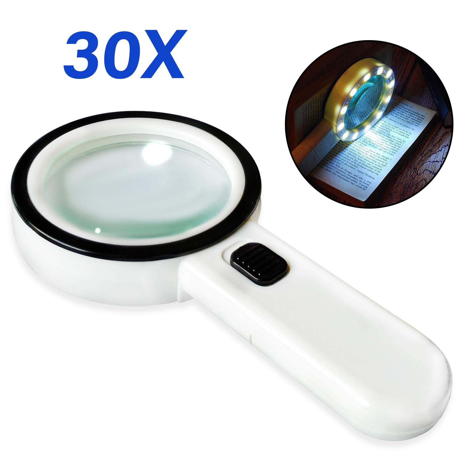 VOLANTEXRC Magnifying Glass with Light, Handheld Magnifying Glass 30X 12 LED Lighted Magnifier Illuminated Magnifying Glass for Low Vision Seniors Reading, Soldering, Inspection, RC Plane Instructions