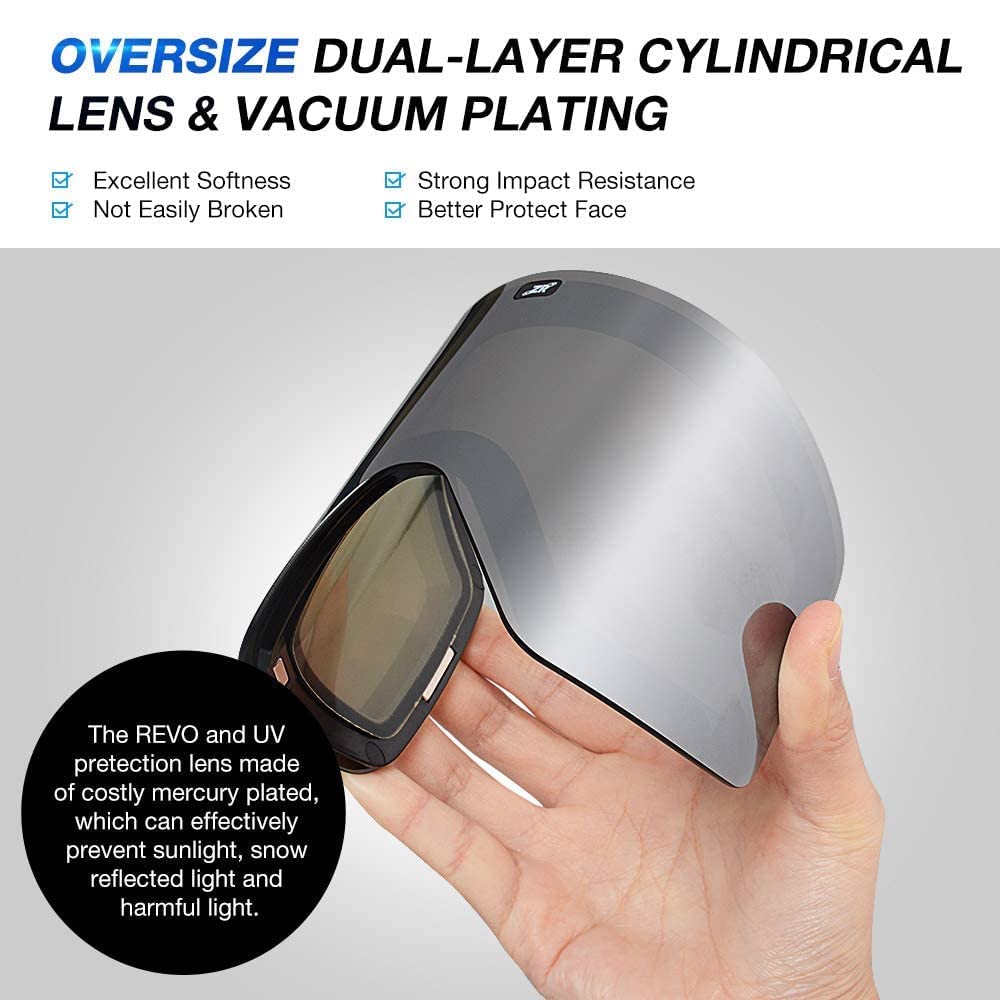 ZIONOR X11 Ski Goggles with Magnetic Interchangeable Cylindrical Lens Anti-Fog UV Protection and Ski Goggles Bag
