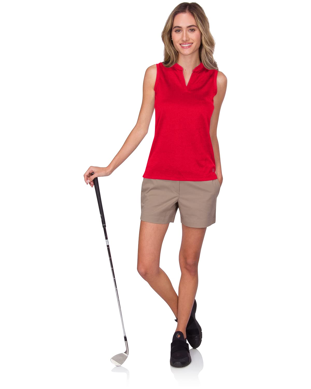 Three Sixty Six Womens Quick Dry Polo Shirt - Sleeveless and Collarless Golf Shirts w/ 4-Way Stretch Fabric and UV Protection Cherry Red