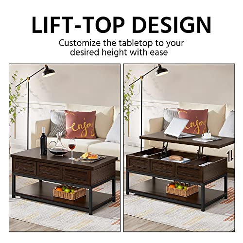 Yaheetech Lift Top Coffee Table with Hidden Compartments & Bottom Open Shelf, Lifting Tabletop Center Table for Home Living Room Reception, Espresso