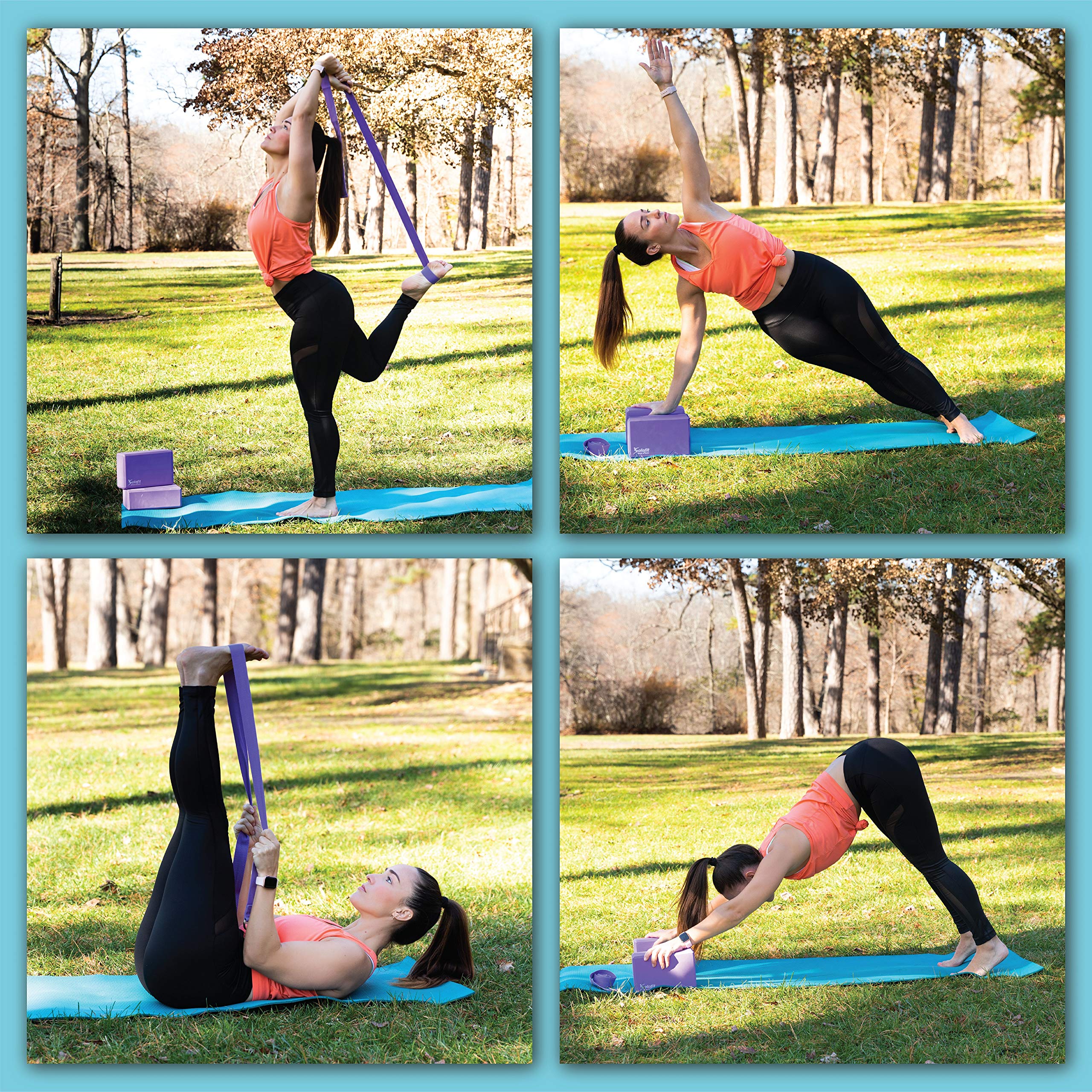 Solofit Yoga Blocks (2) with 8ft Yoga Strap β High Density EVA Foam Blocks for Stretching, Balance, Pilates, Dancers, Flexibility β Improve Strength, Aid Flexibility & Support Deepen Poses (Gray)