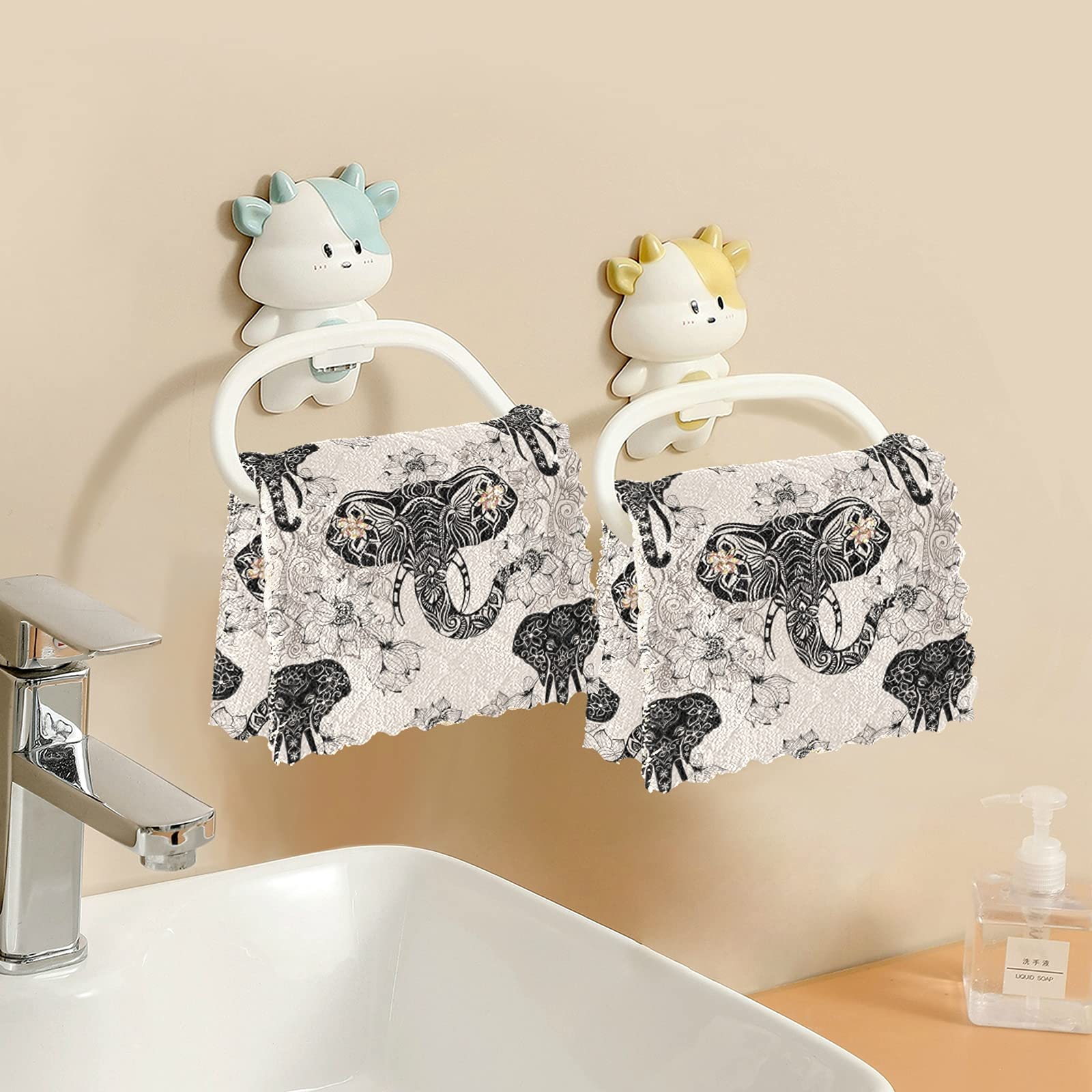 SUABO 6 Pack Dish Cloths for Washing Dishes, Elephant Head Dish Towel Rags Hand Towels for Kitchen Cleaning Counters