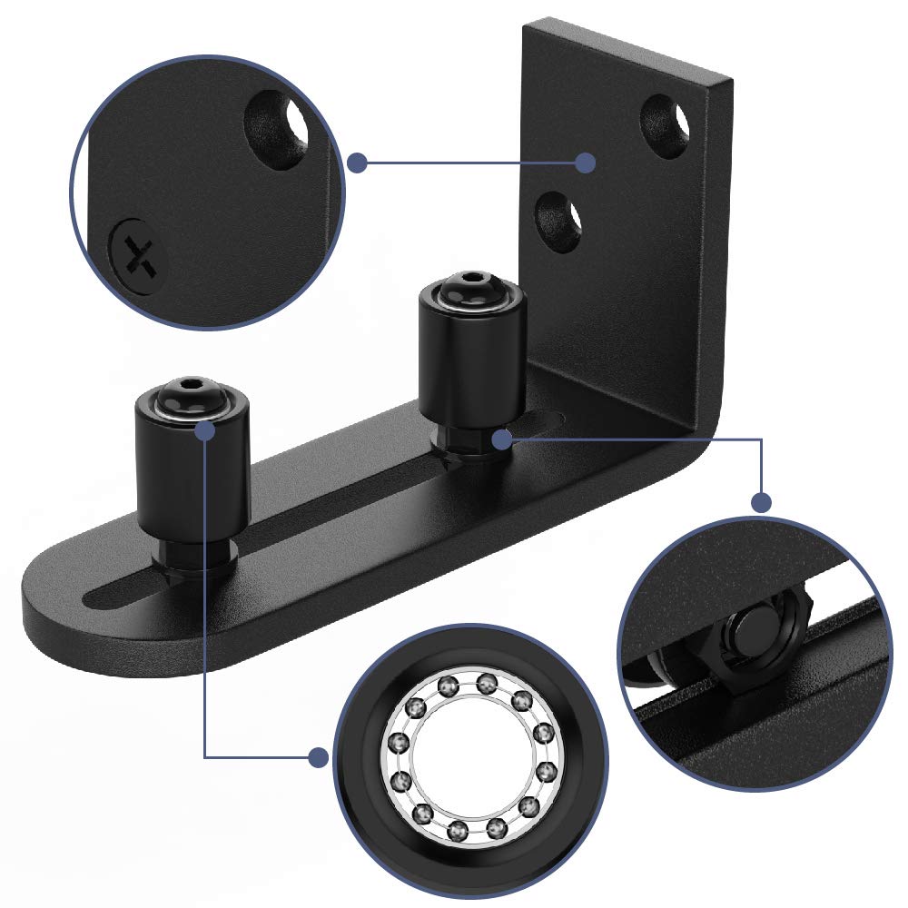 WINSOON New Sliding Barn Door Floor Guides Adjustable Stay Roller Hardware Kit,Smooth Ball Bearings,Flat Bottom Design,Flush with Floor, Wall Mount Roller Guide for Small Space,Black