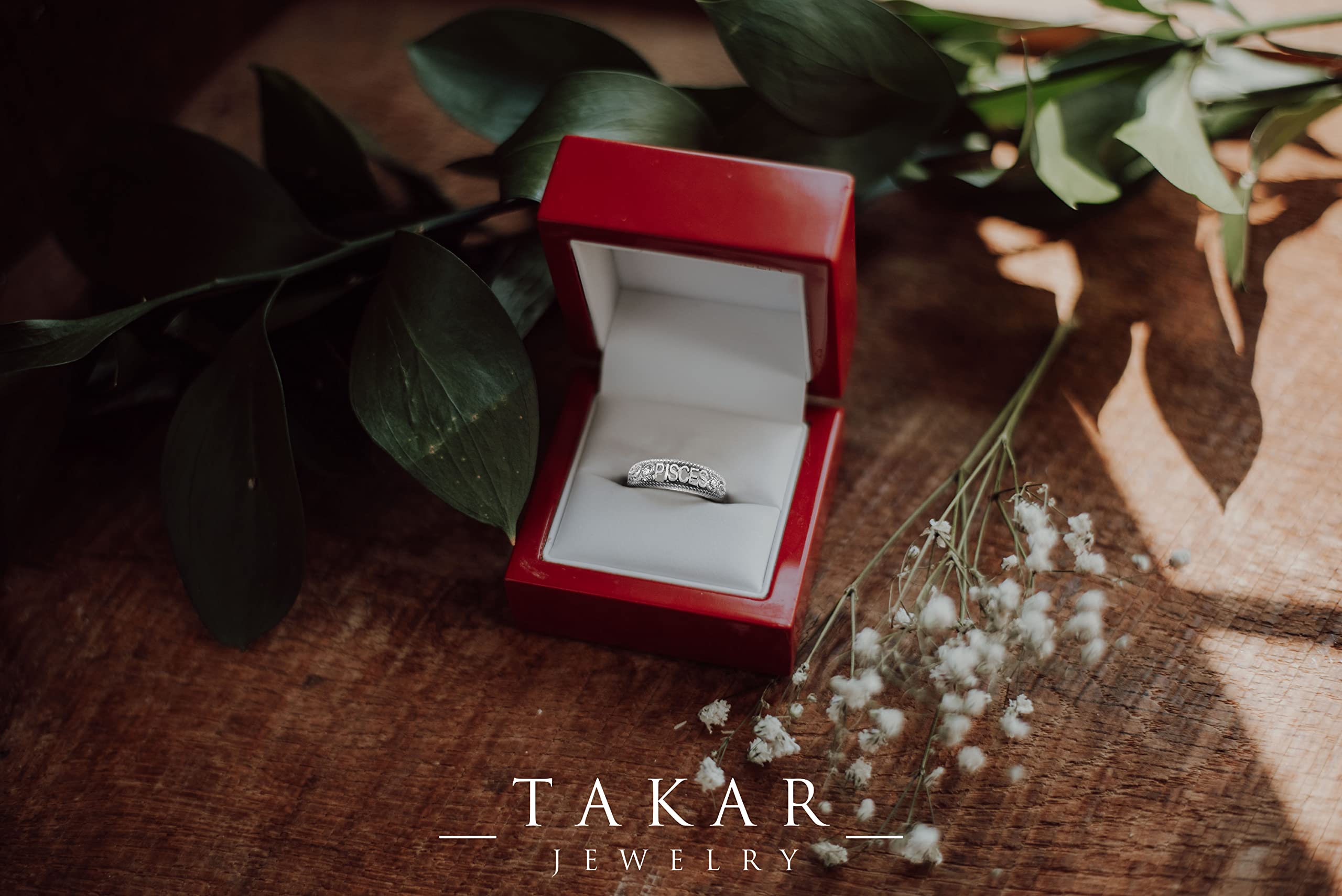 Takar Sterling Silver Diamond Pisces Statement Filigree Rope Band Ring for Men and Women, astrology name Zodiac Ring, Made in USA (Size 9.5)