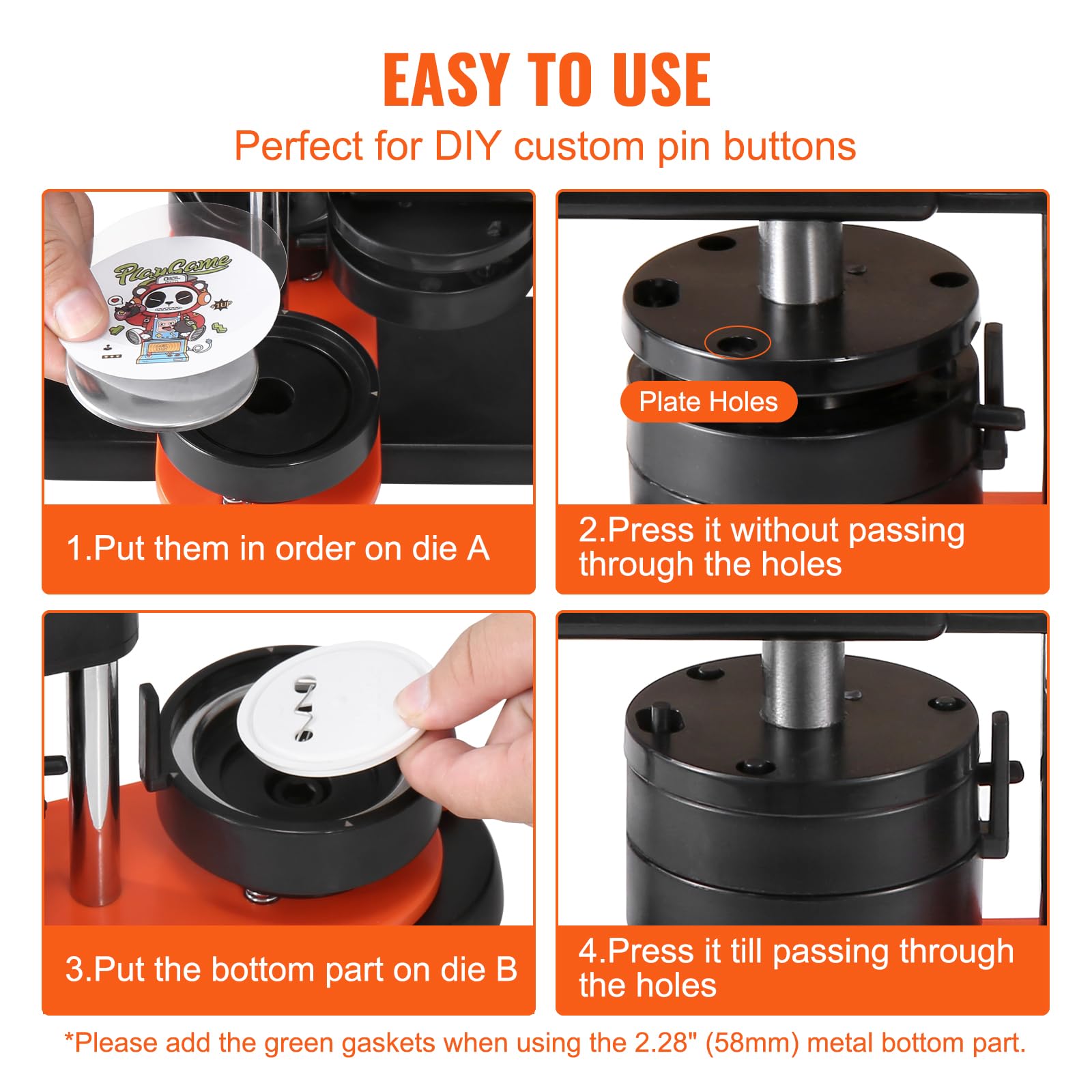 VEVOR Button Maker, 2.28 inch/58mm Pin Maker with 100pcs Button Parts, Ergonomic Arc Handle Punch Press Kit, Button Maker Machine with Panda Magic Book, for Children DIY Gifts and Christmas