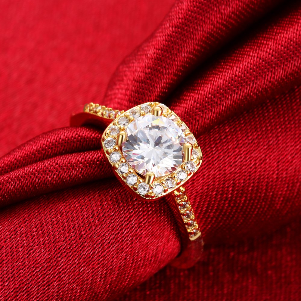 Xiaomei Clear and Exquisite 925 Sterling Silver Cube Diamond Drill Cz Diamond Engagement Bride Jewelry Ring (US Code 6, Gold)