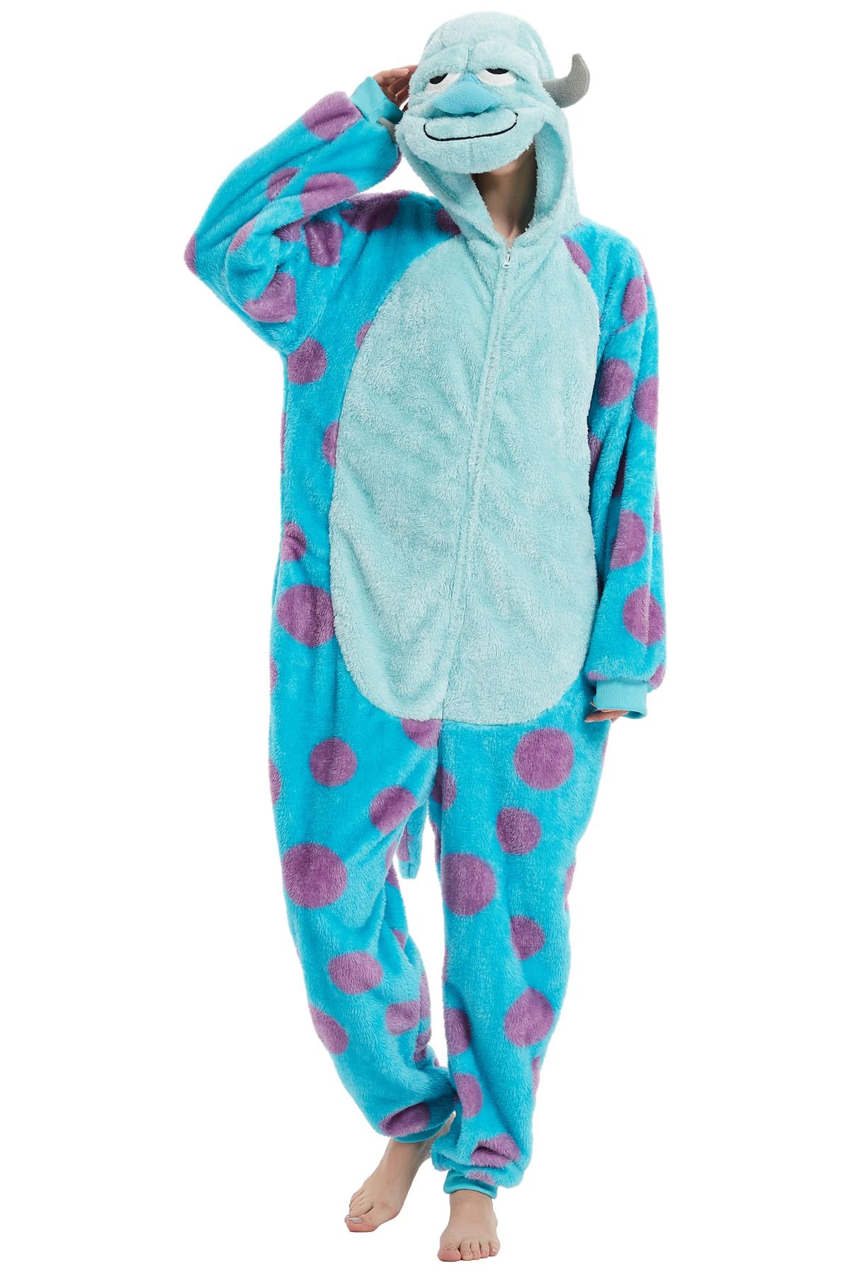 Sqlszt Animal Sulley Monster Onesie Adult Sullivan One Piece Pajamas Unisex Cosplay Costume For Women Men Blue S