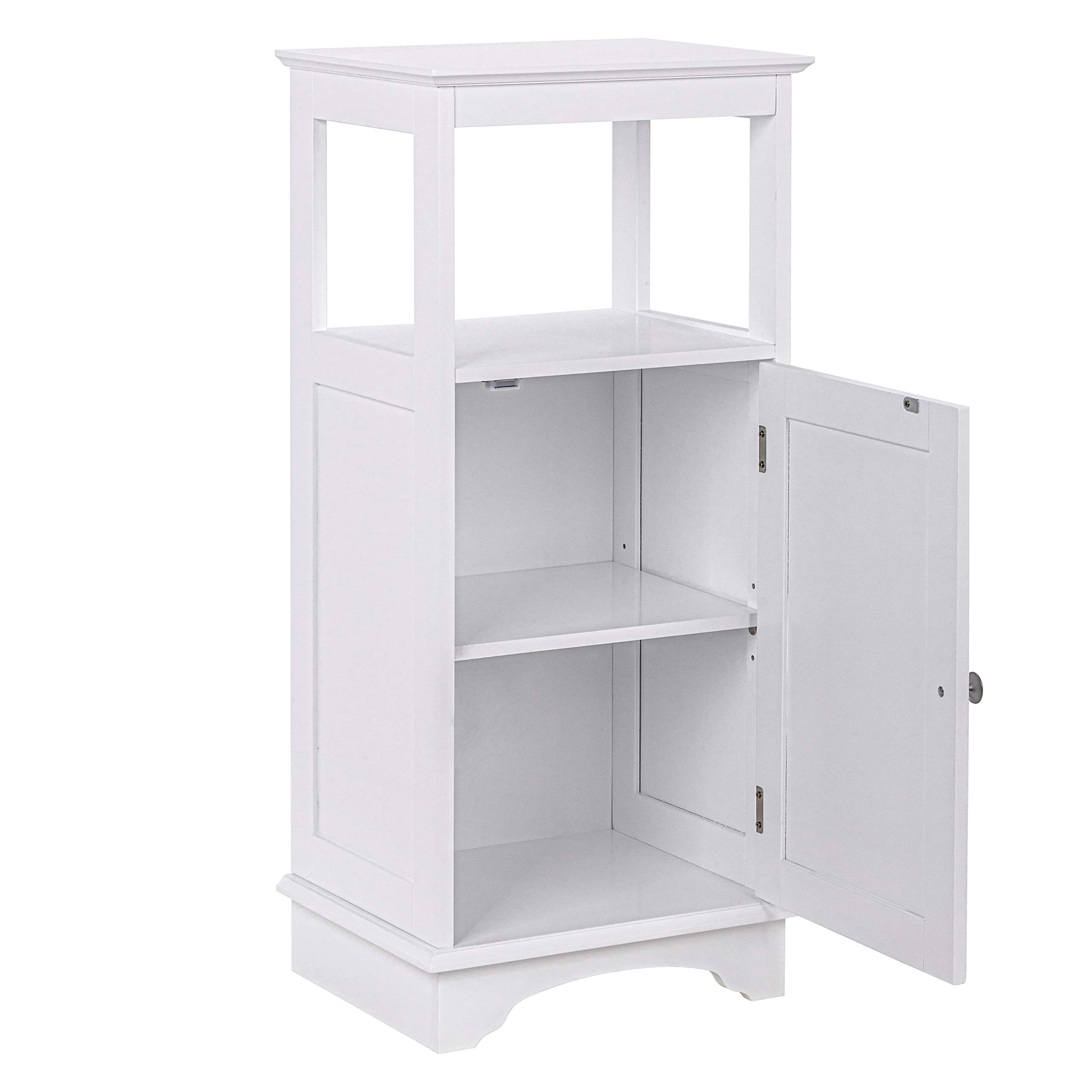 Spirich Home Floor Cabinet with Single Door and Shelves, Bathroom Floor Cabinet, White