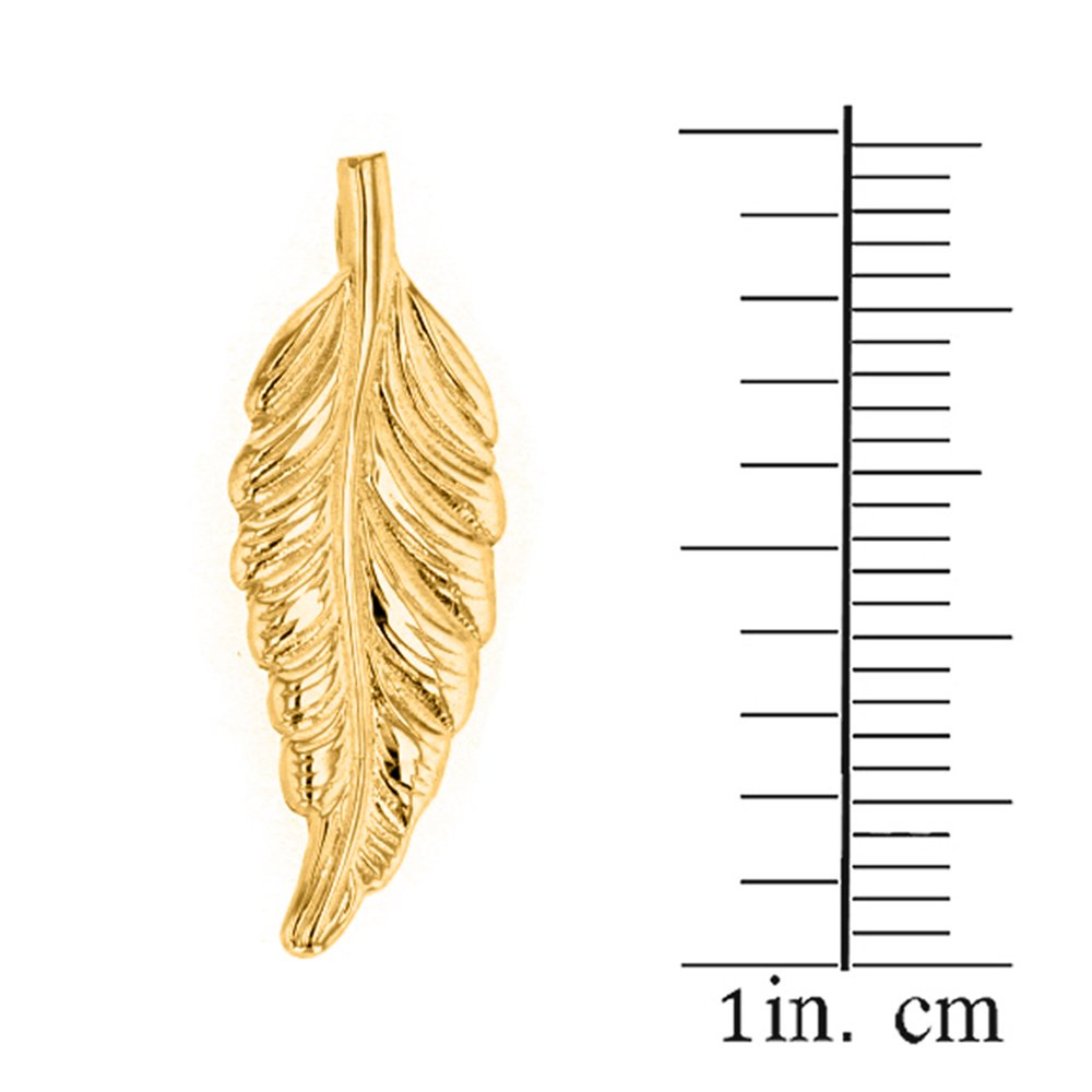 Solid 10k Yellow Gold Bohemia Leaf Feather Charm Pendant