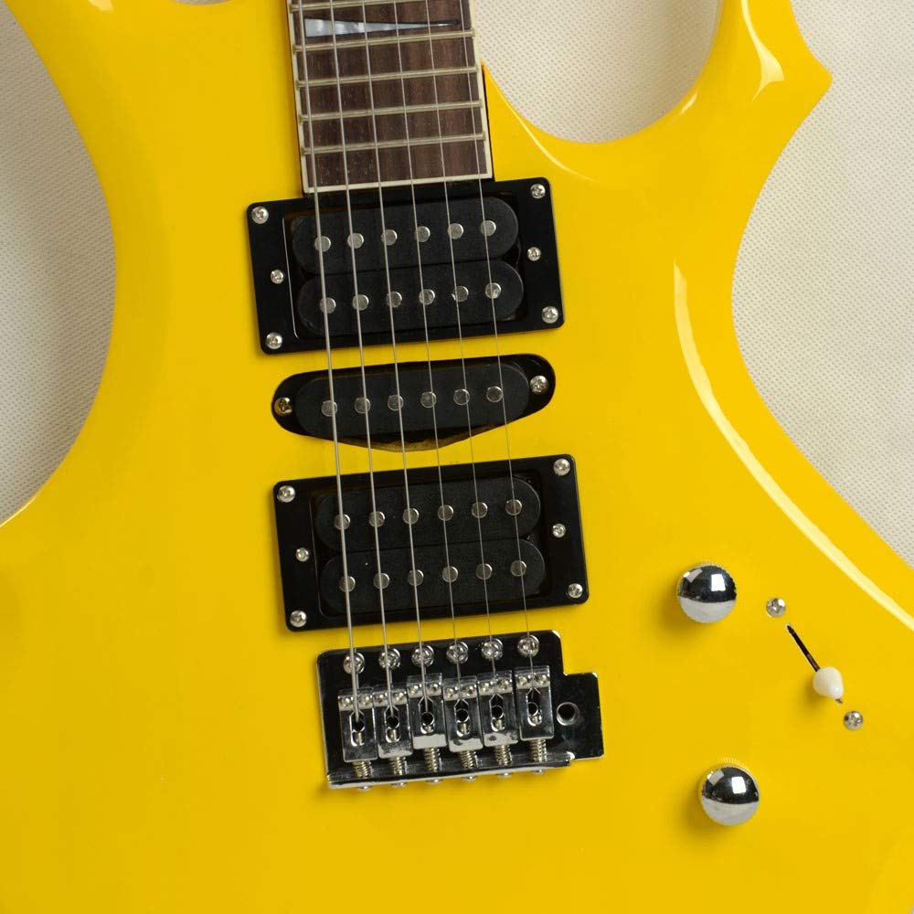Waful Novice Flame Shaped Electric Guitar HSH Pickup Bag Strap Paddle Rocker Cable Wrench Tool Yellow