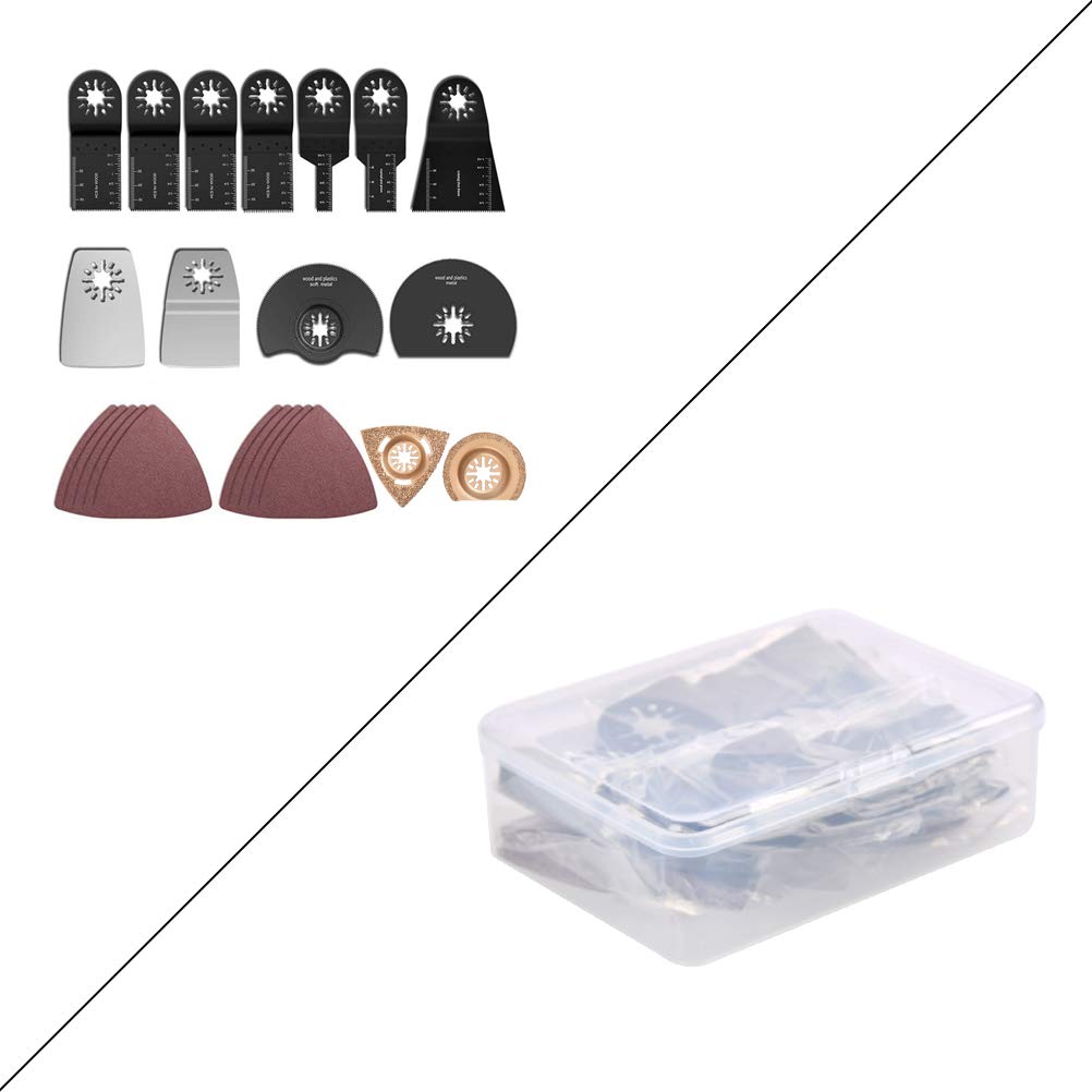 QLOUNI 24Pcs Oscillating Multi-Tool Accessory Kit - Oscillating Tool Blades for Sanding, Grinding and Cutting - Compatible with Dewalt Fein Multimaster Bosch Rockwell and More