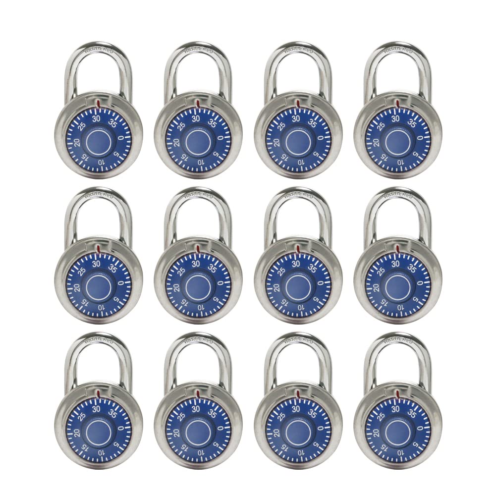 Standard Dial Combination Lock 2 inch Wide, Blue Turnplate, Pack of 12; Lock for School, Employee, Gym Sports Locker Case, Toolbox, Fence and so on