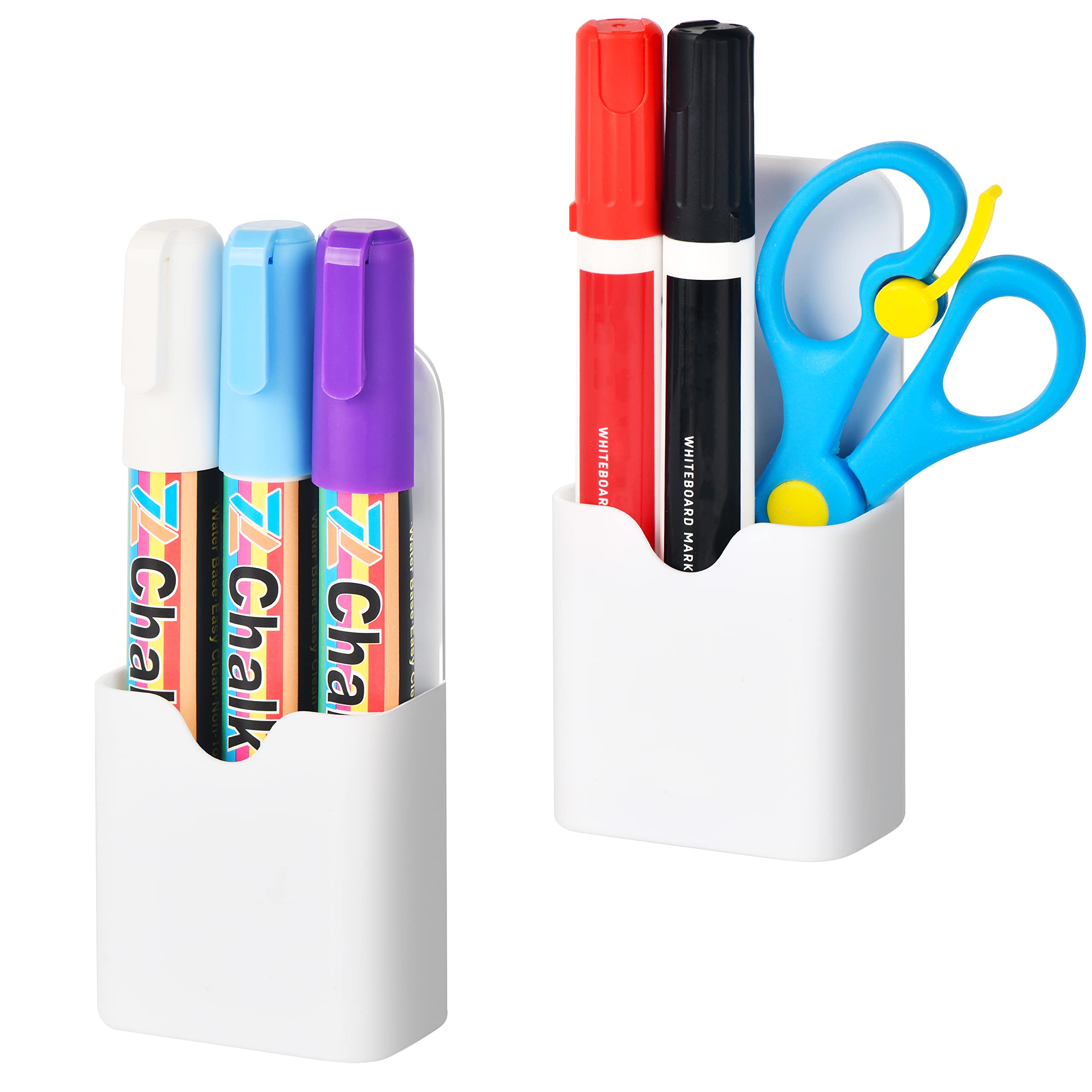 Simetufy 2pcs Magnetic Pen Holder, Magnetic Whiteboard Marker Holder, Mgnetic Pencil Holder for Refrigerator, Magnetic Pencil Holder for Locker(White)