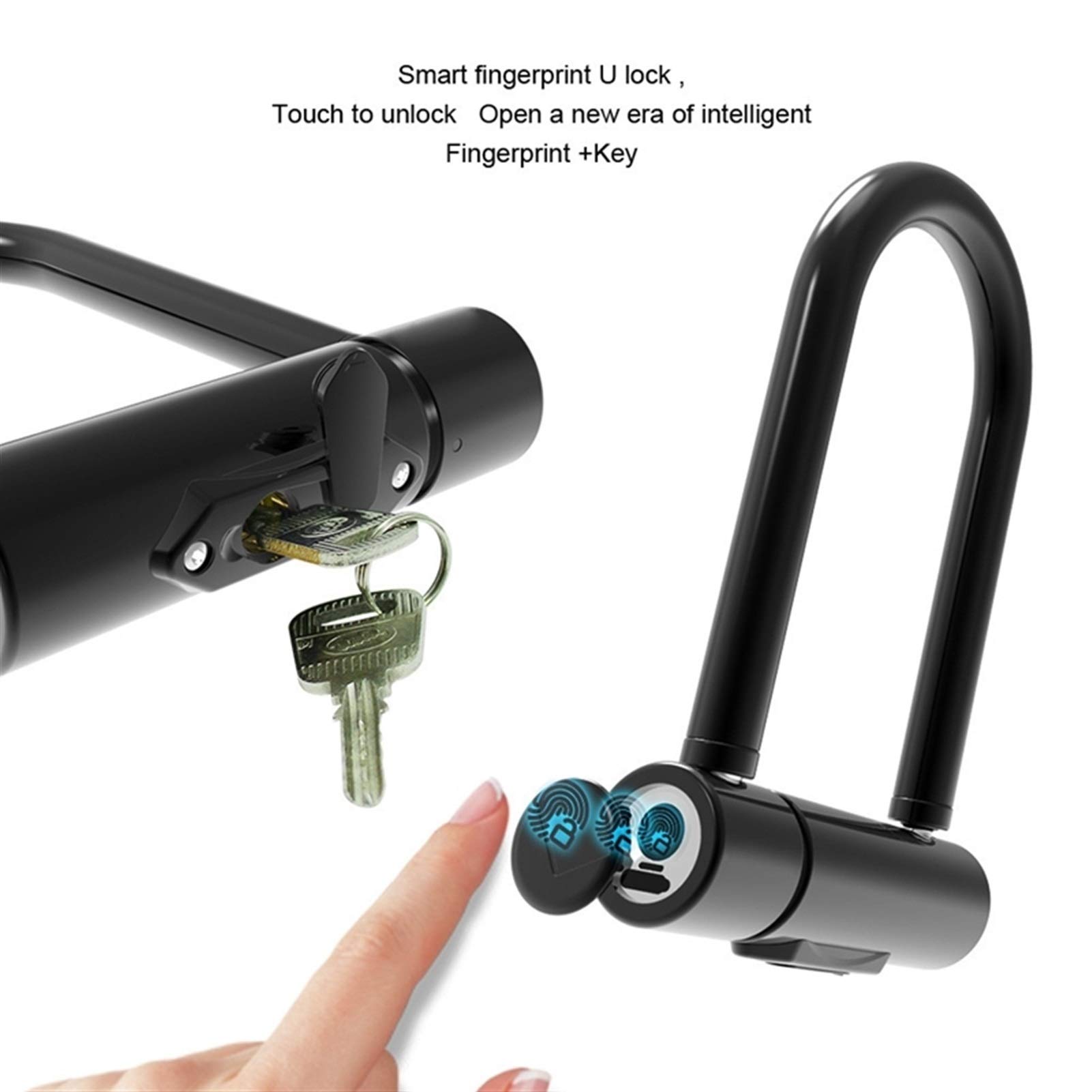 SXCLS Bike U-Lock Heavy-Duty U-Shaped Electronic Fingerprint Lock Padlock USB Rechargeable Charging Key for Scooter Bicycle Glass Door U-Lock (Color : Black)