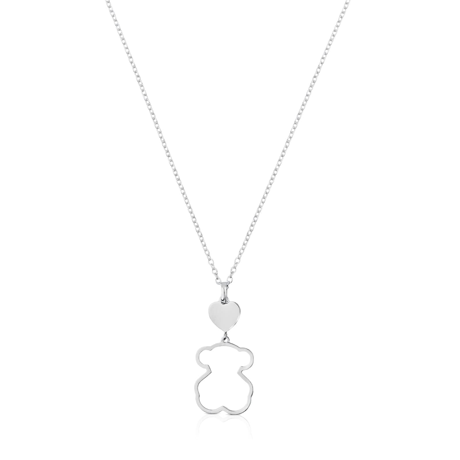 TOUS Sterling Silver Necklace for Women with Bear Motif, Size: 0.84-1.9 cm. Length: 45 cm. New Silueta Collection