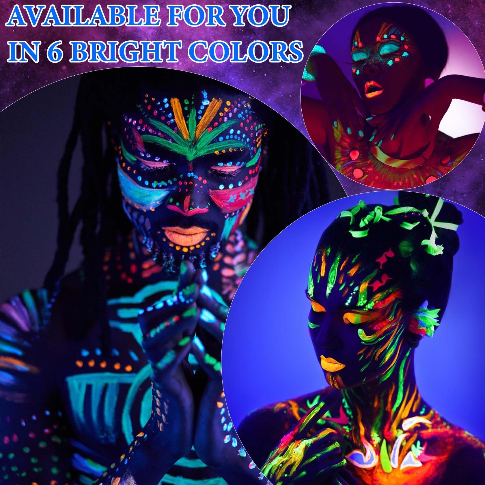 WYBLZPXZ 6 Pcs Glow in Dark Face Body Paint,Black Light Glow Makeup Set Neon Fluorescent,Glow Blacklight Body Face Paint Set Face Painting for Music Festivals Party Halloween