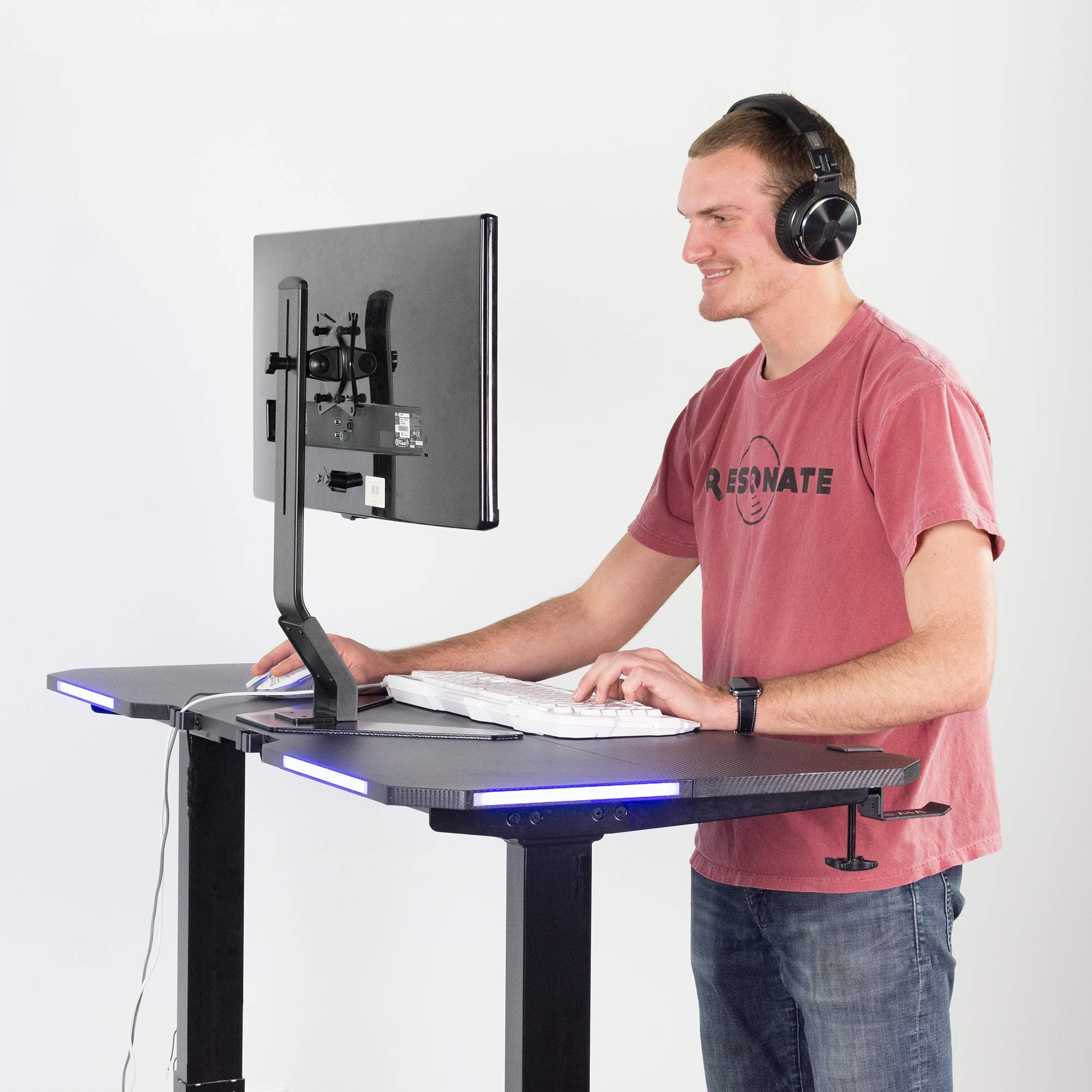 VIVO Black Electric 47 inch Height Adjustable Gaming Desk with Blue LED Lights, Ergonomic Home Office Computer Table Workstation, DESK-GME2B