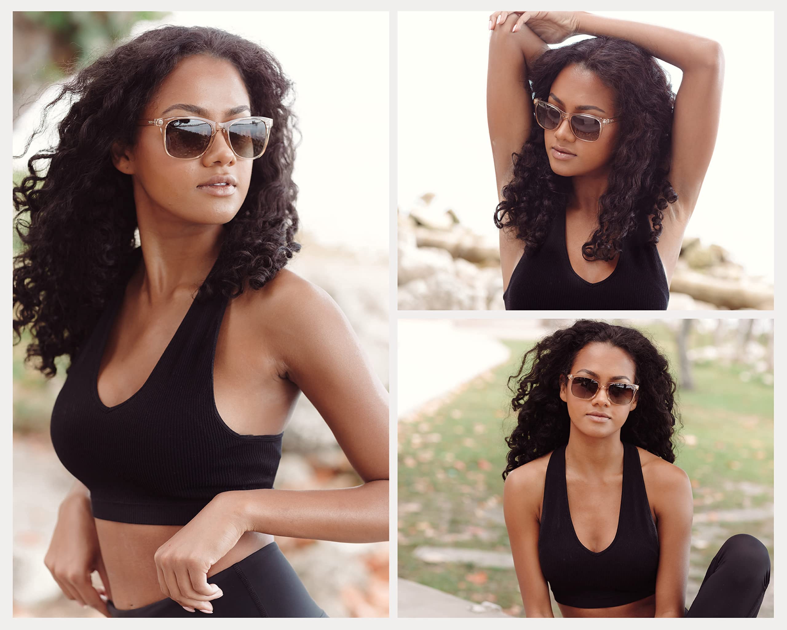 WearMe Pro - Square Classic Horn Rimmed Polarized Sunglasses For Women (Clear Brown Frame/Brown Lens)