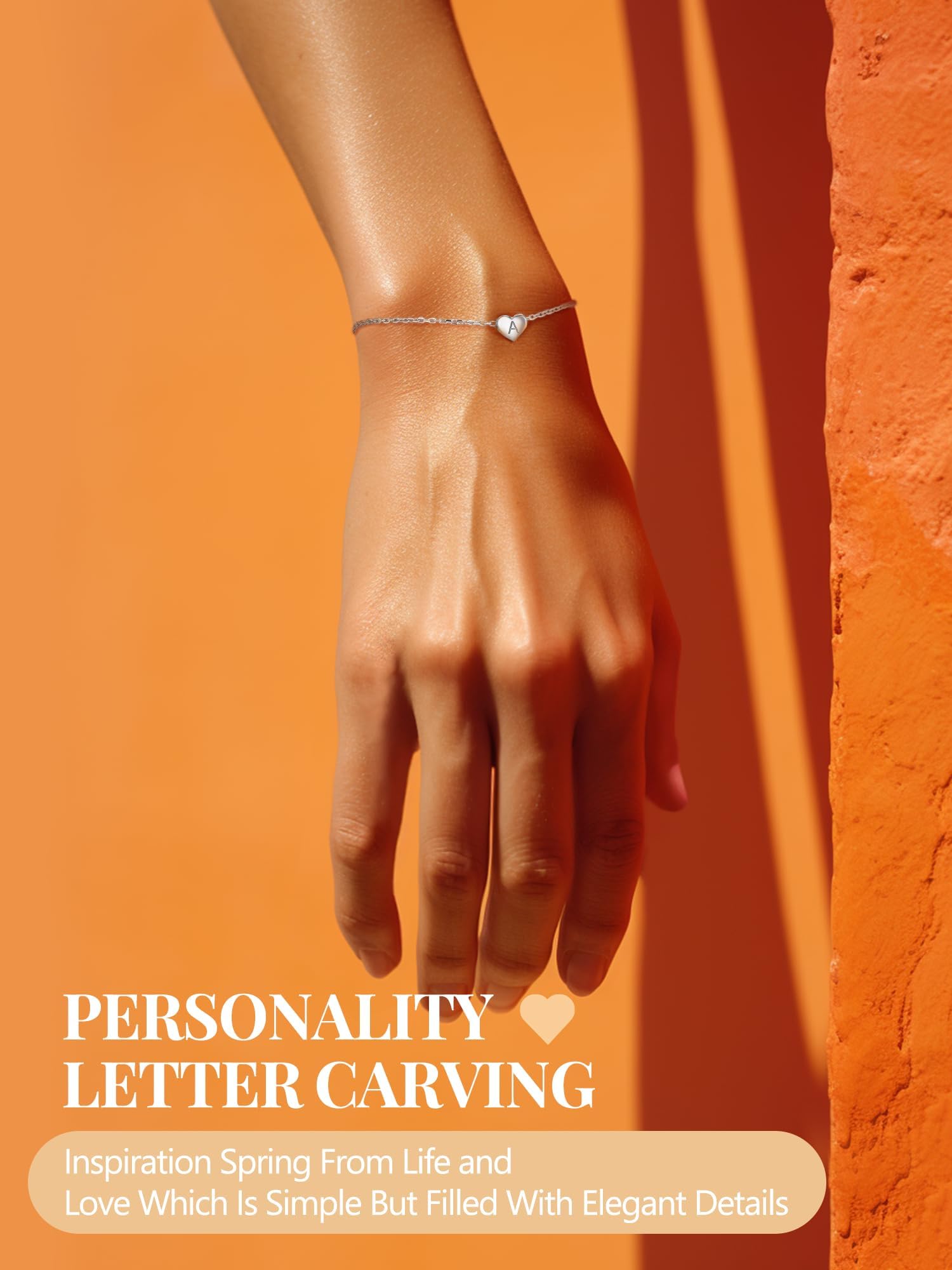 Sterling Silver Heart Letter A Bracelets Silver Initial 18K White Gold Plated Bracelet Initial Charm Women Bracelet Jewelry