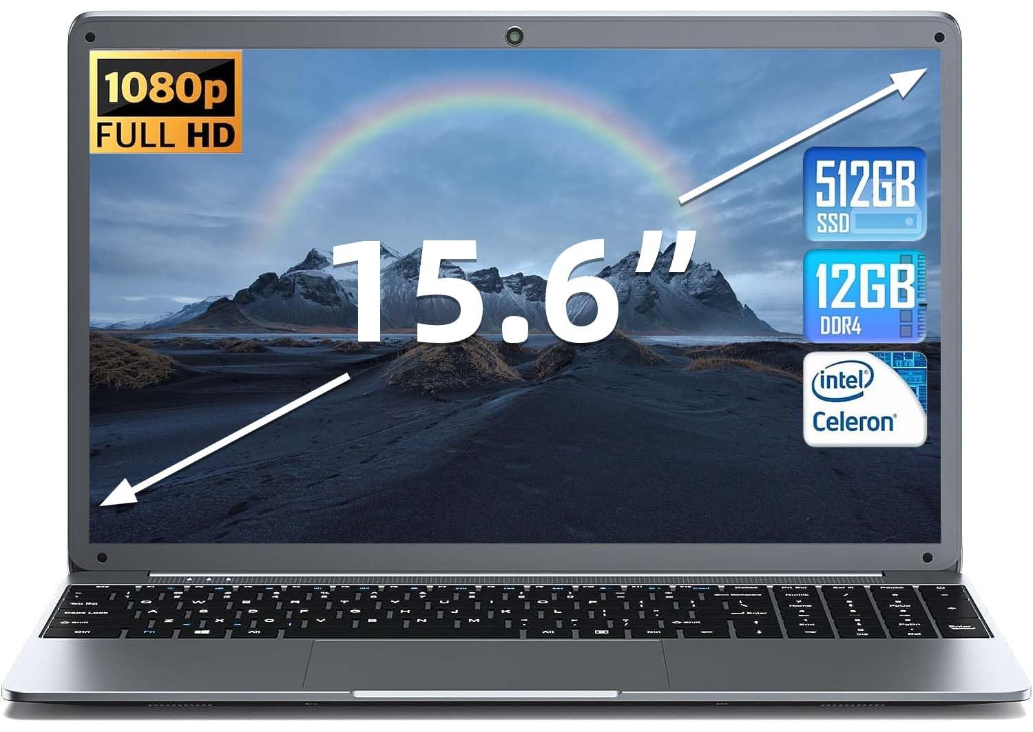 SGIN 15.6 Inch Laptop, 12GB DDR4 512GB SSDFHD, 1920x1080, with Intel Celeron N5095 Processor(Up to 2.9GHz), Bluetooth 4.2, Webcam, WiFi, Long Battery Life