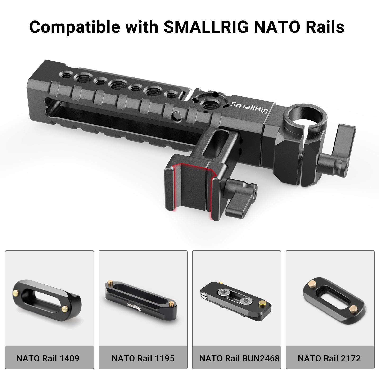SmallRig NATO Top Handle with 15mm Rod Clamp,Locating Pins for Arri and Cold Shoe Handlegrip - 2027