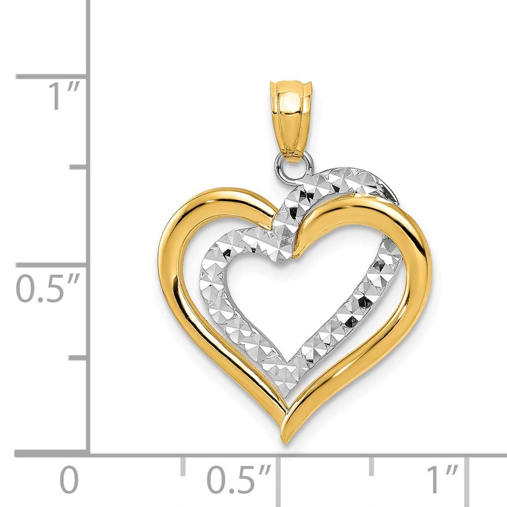 Solid 14k Yellow and White Gold Two Tone Diamond-Cut Intertwined Hearts Pendant Charm - 24mm x 19mm