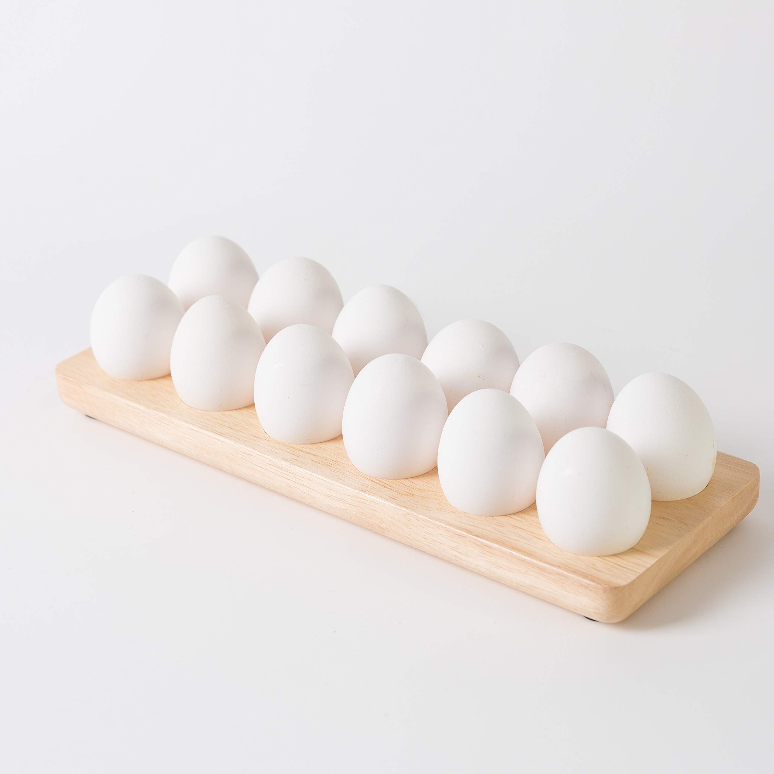 Wooden Egg Tray, Rubber Wooden Egg Holder, 12 Egg Holes for Display or Storage in Kitchen Refrigerator