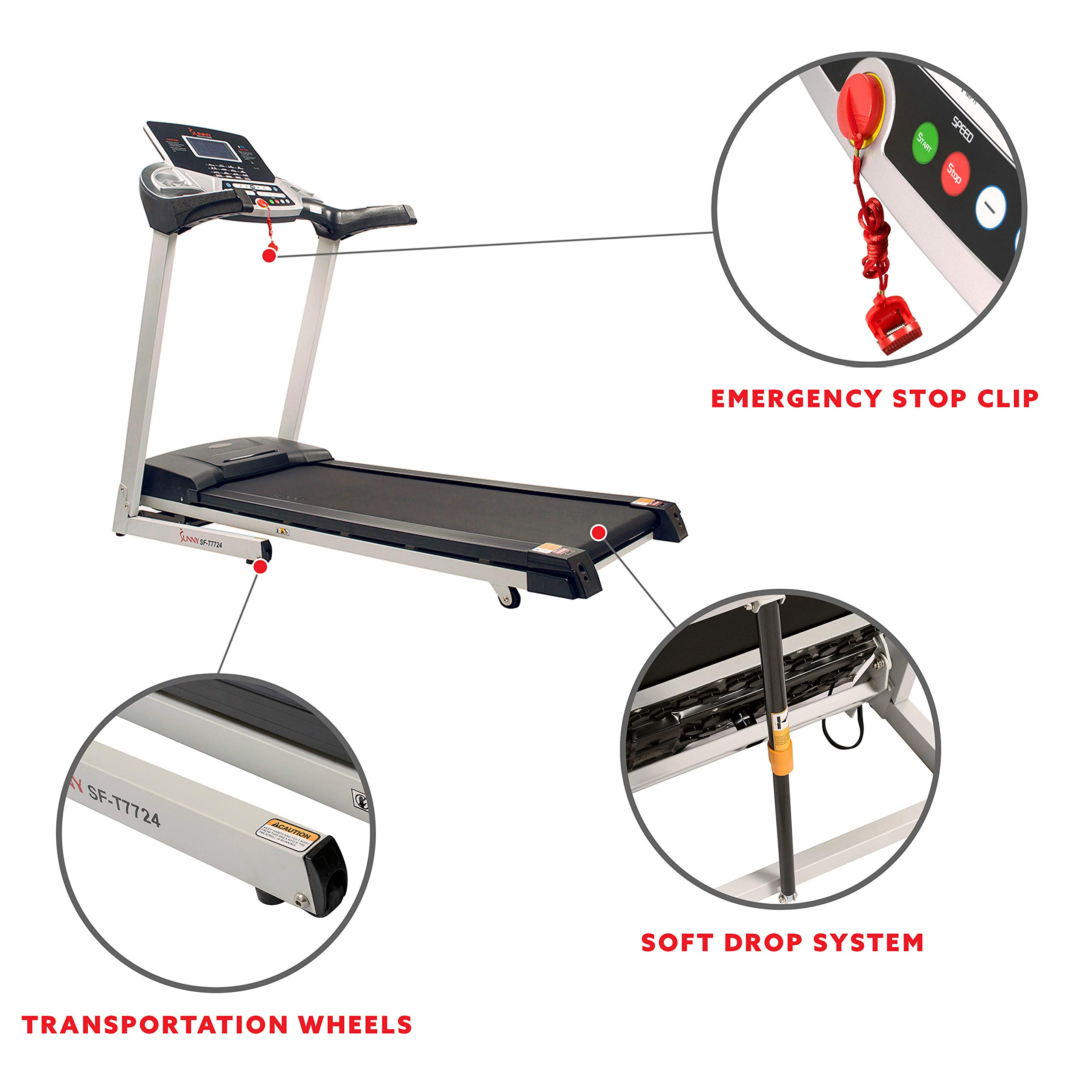Sunny Health & Fitness Energy Flex Electric Treadmill with Bluetooth Connectivity, Automatic Incline, Speakers and 16 Preloaded Programs - SF-T7724, Gray