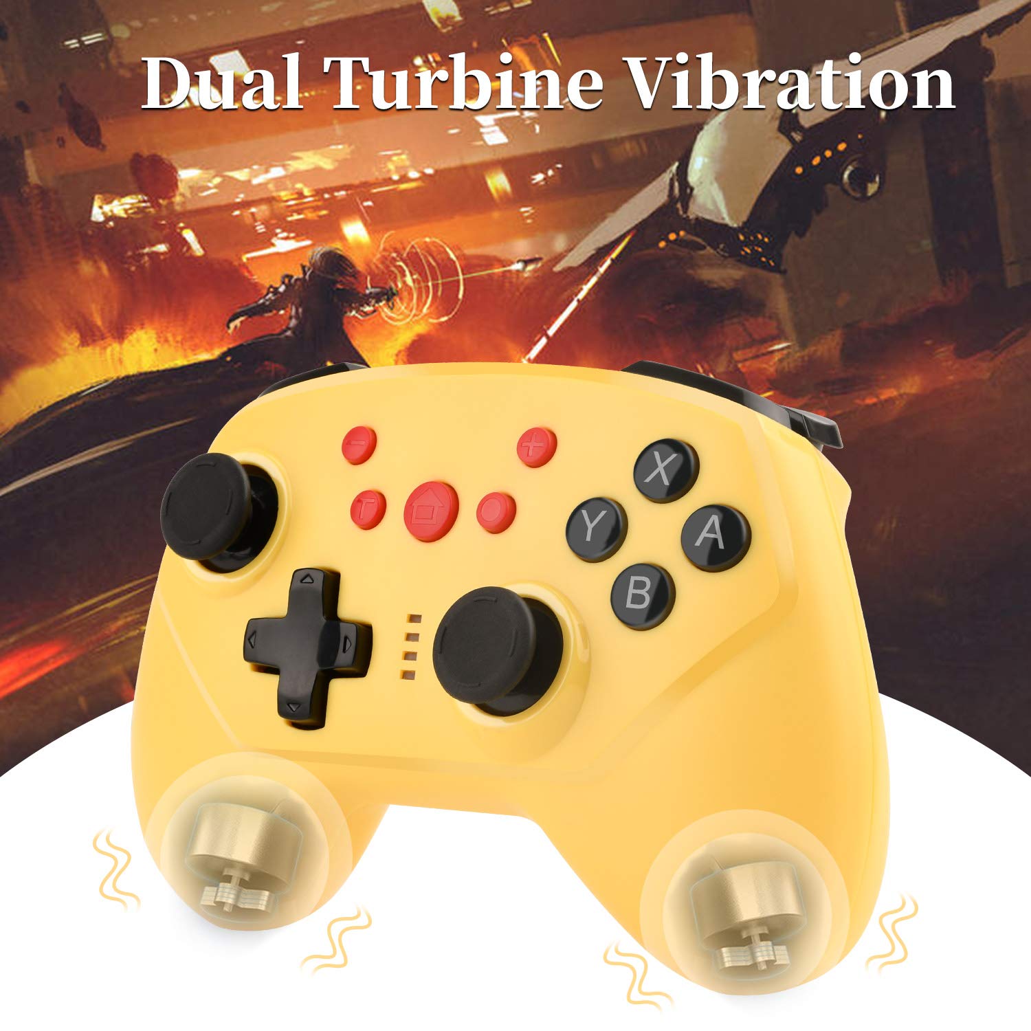 Wireless Controller for Switch/Switch Lite, Wireless Pro Controller 600mAh with 6 Axis, Joystick, Dual Vibration Turbo (with Charging Cable)
